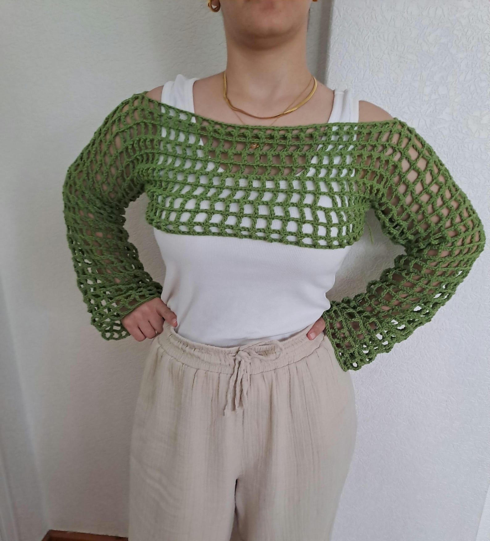 Y2k Crochet Knitted Crop Top Hollow Out Fishnet Jumper Smock Top 2000s ...