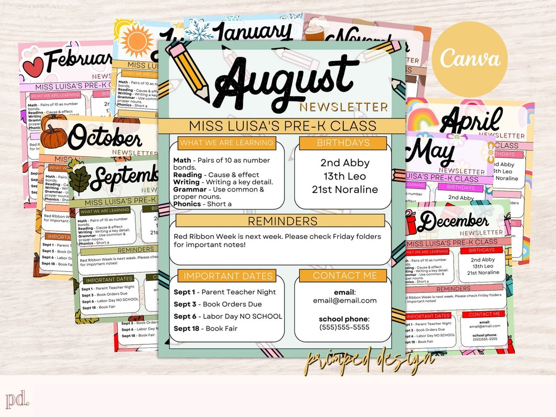 12 Month Newsletter Template, Editable School Newsletter, Monthly ...
