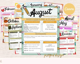 Editable School Newsletter, Monthly Classroom Newsletter, 12 Month ...