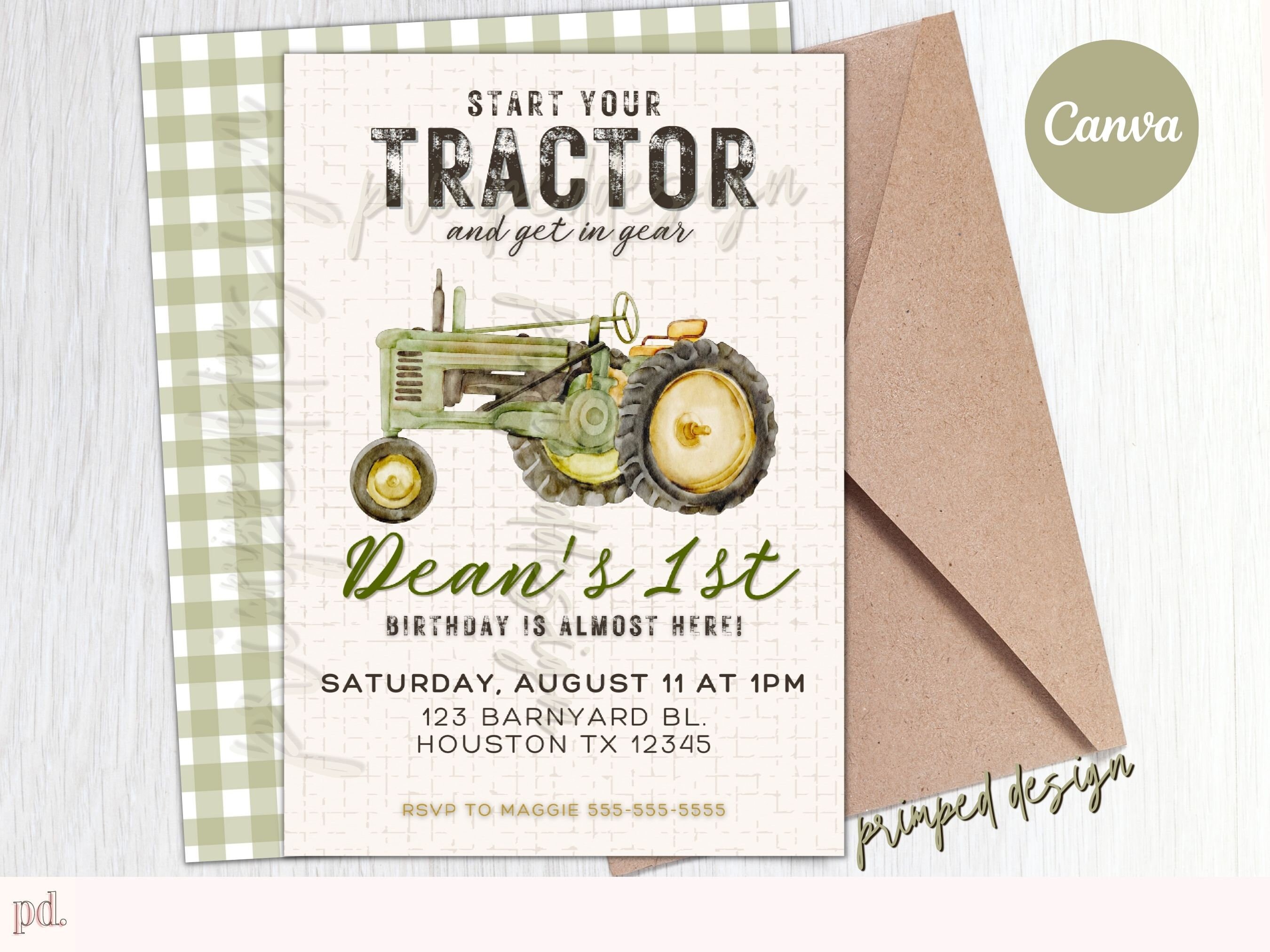 Editable Tractor Birthday Invitation Template, Any Age Green Tractor B ...