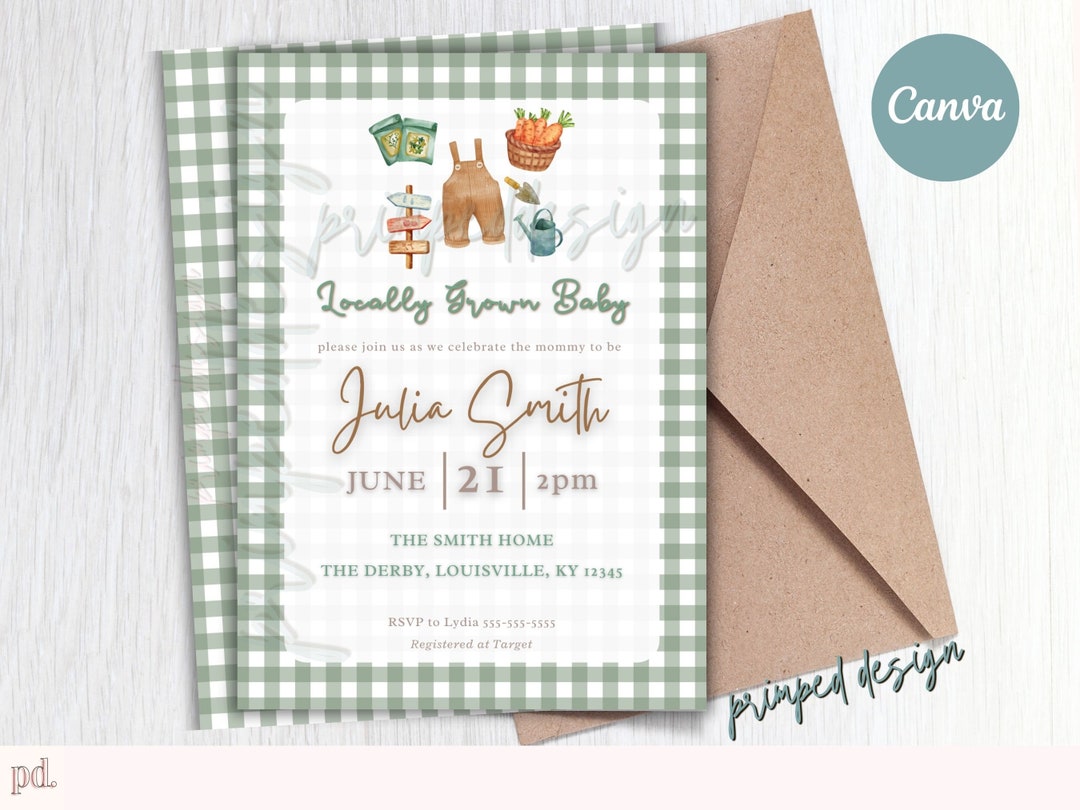 Editable Locally Grown Baby Shower Invitation - Digital Garden Baby ...