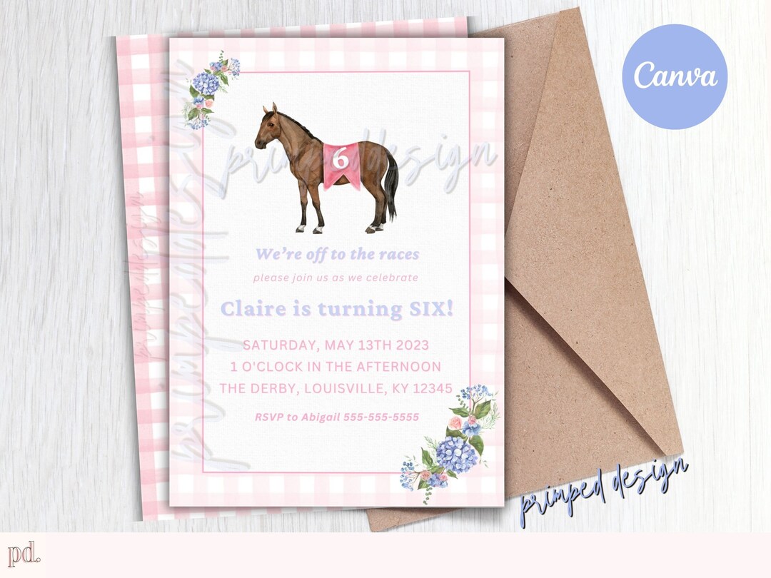 Editable off to the Races Birthday Invitation - Pink Derby Digital ...