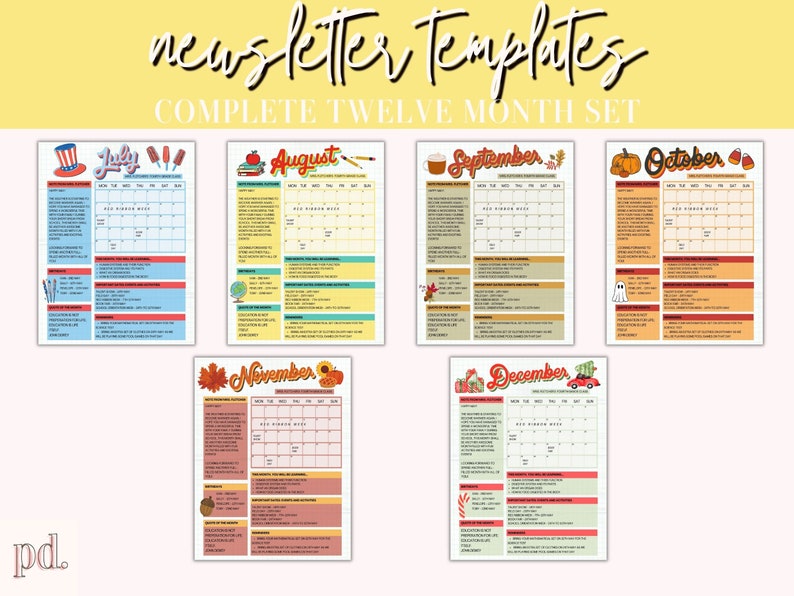 12 Month Newsletter Template Editable School Newsletter - Etsy