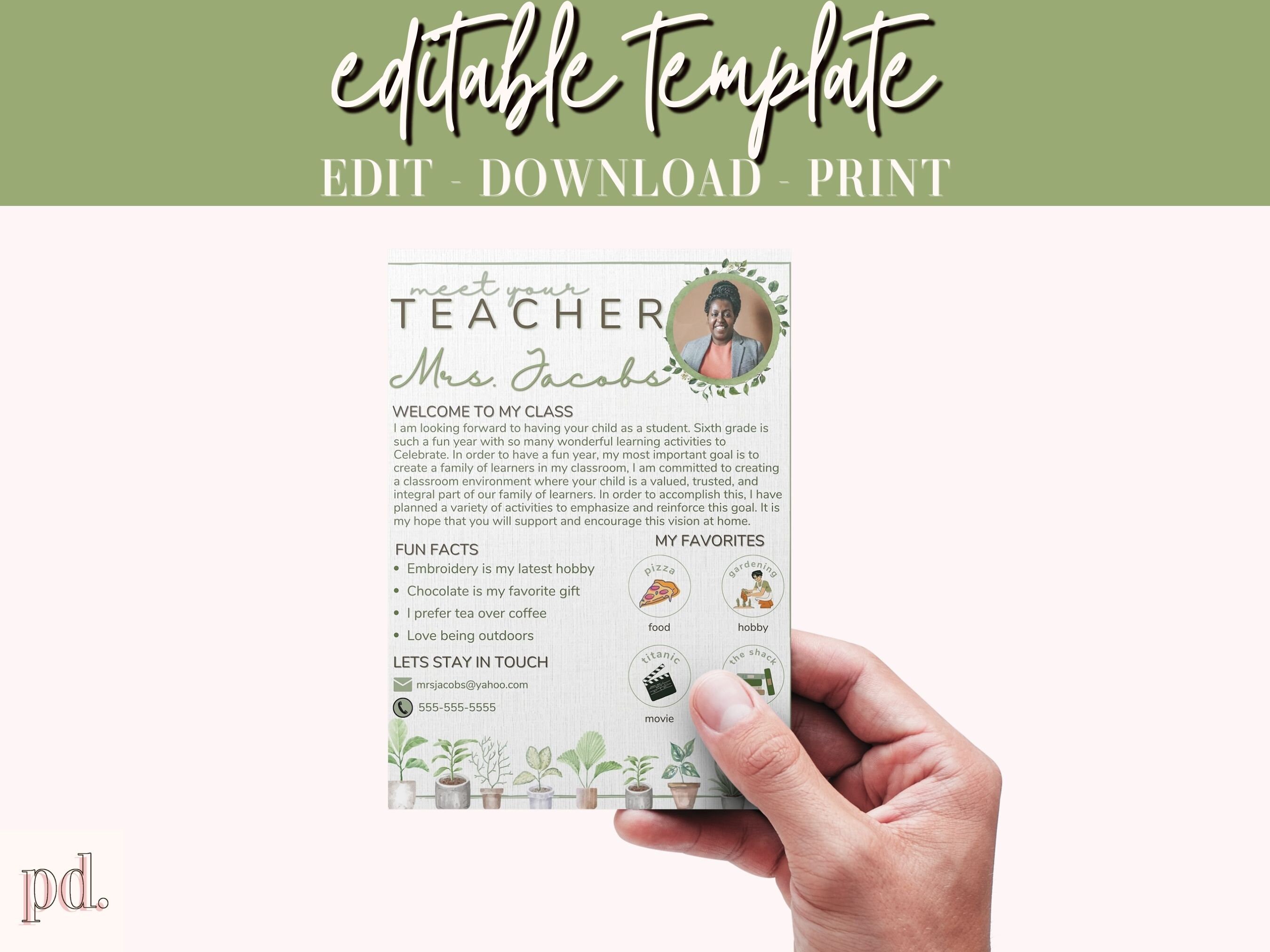 Meet the Teacher Editable Template, Plant Vibes Back to School Welcome ...