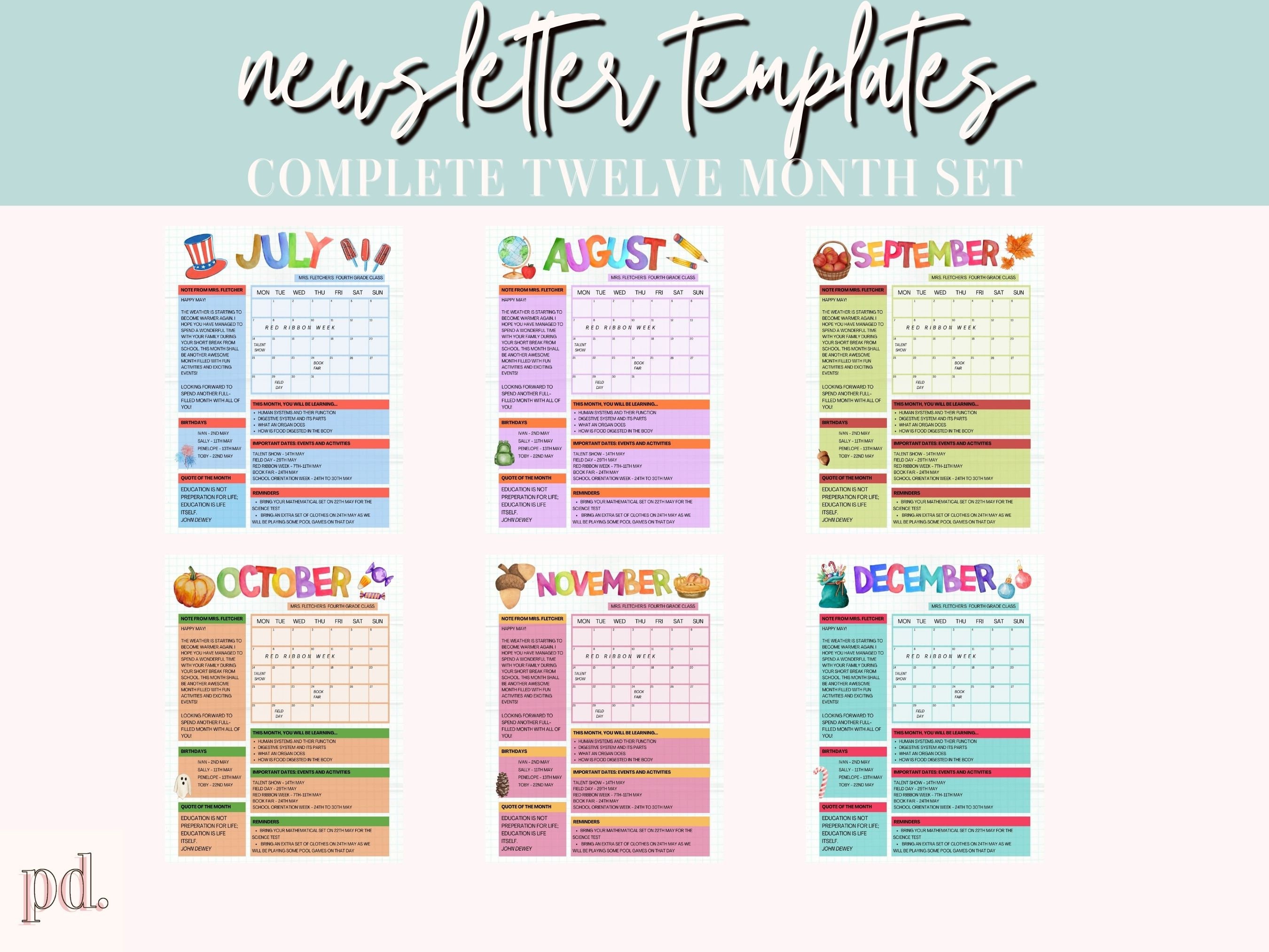 12 Month Newsletter Template Editable School Newsletter - Etsy