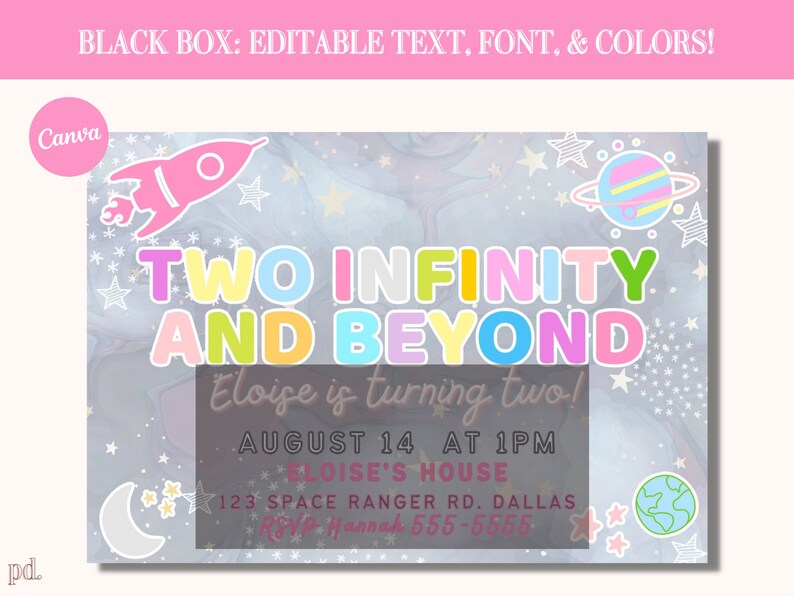 Editable Two Infinity Birthday Invitation Girl Space Digital - Etsy