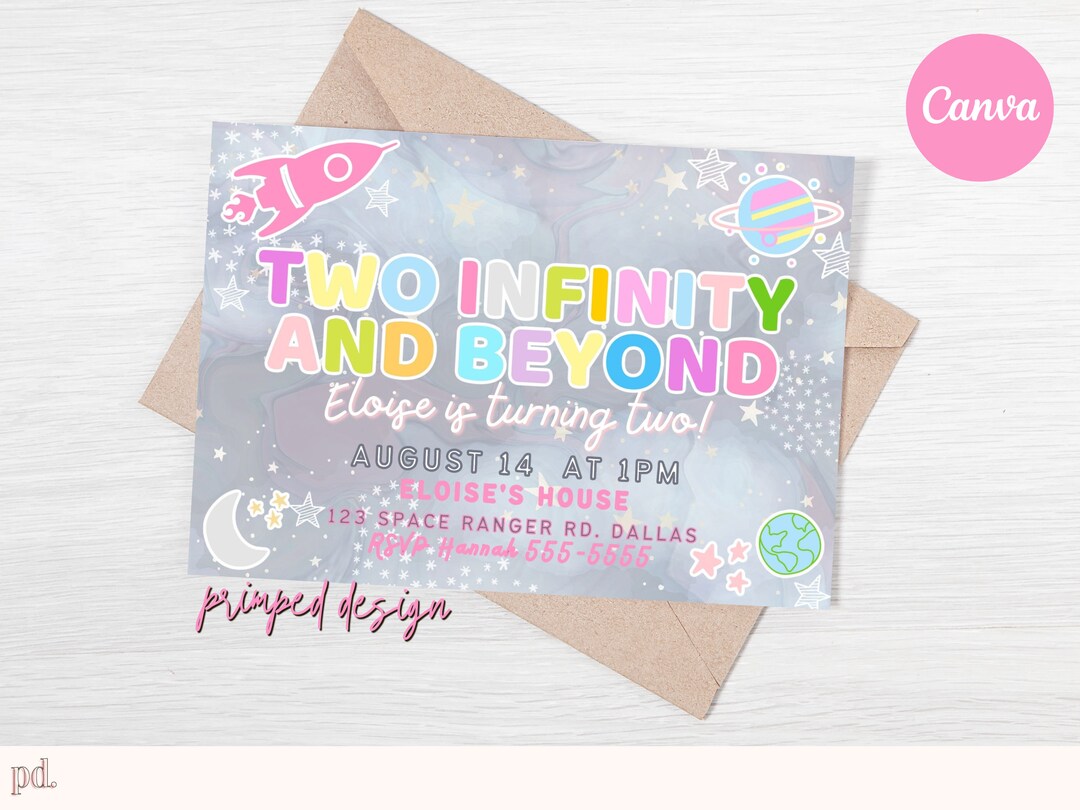 Editable Two Infinity Birthday Invitation - Girl Space Digital Party ...
