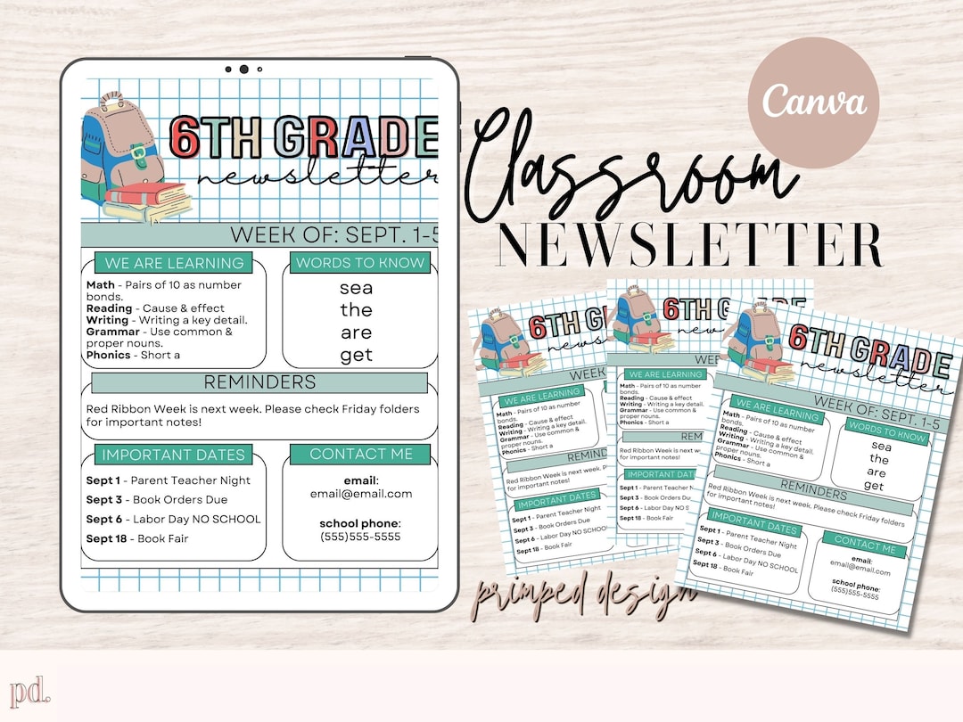 6th Grade Editable School Newsletter, Weekly Classroom Newsletter ...