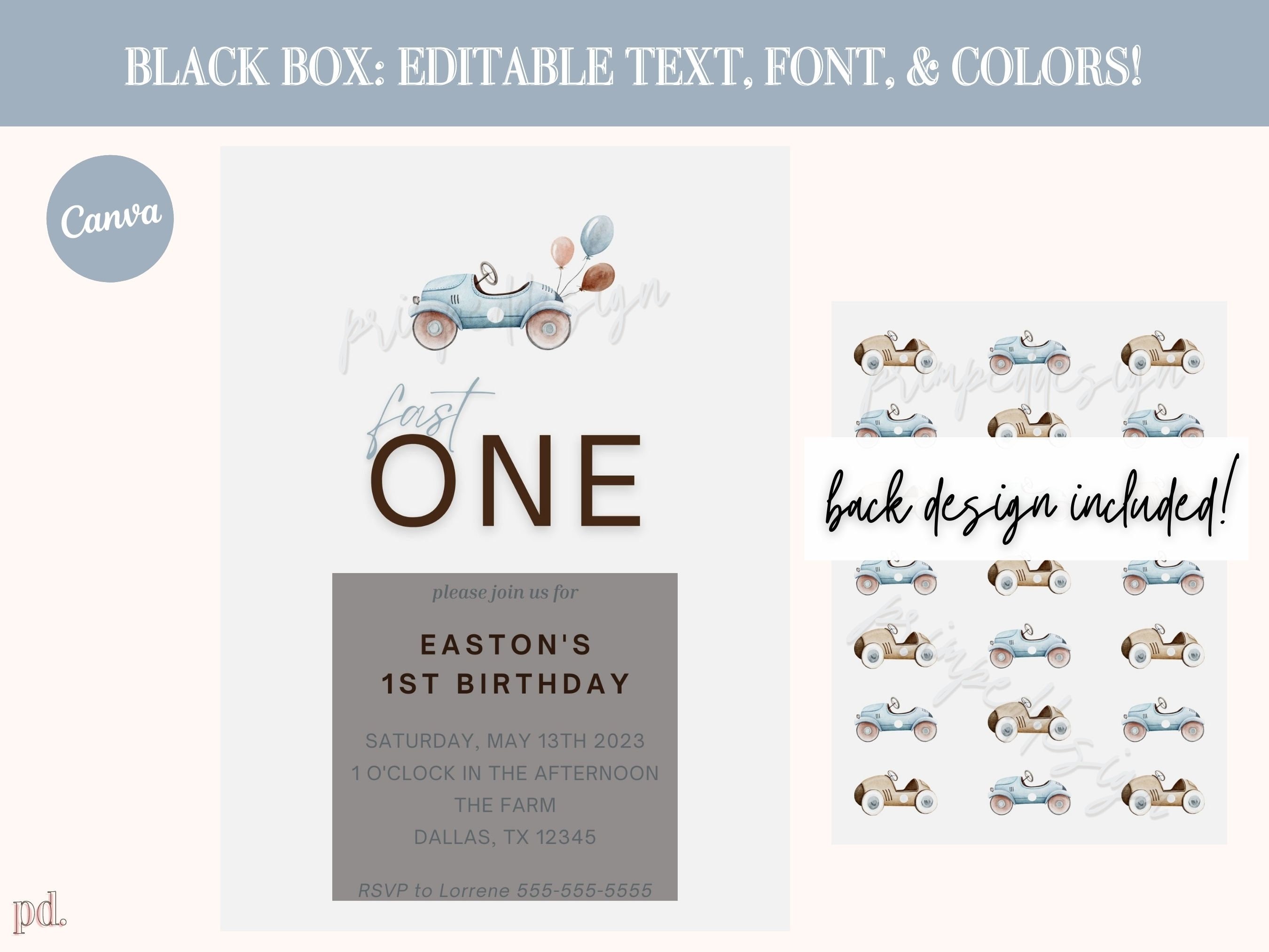 Editable Fast One Birthday Invitation - Car Racing Birthday Digital ...