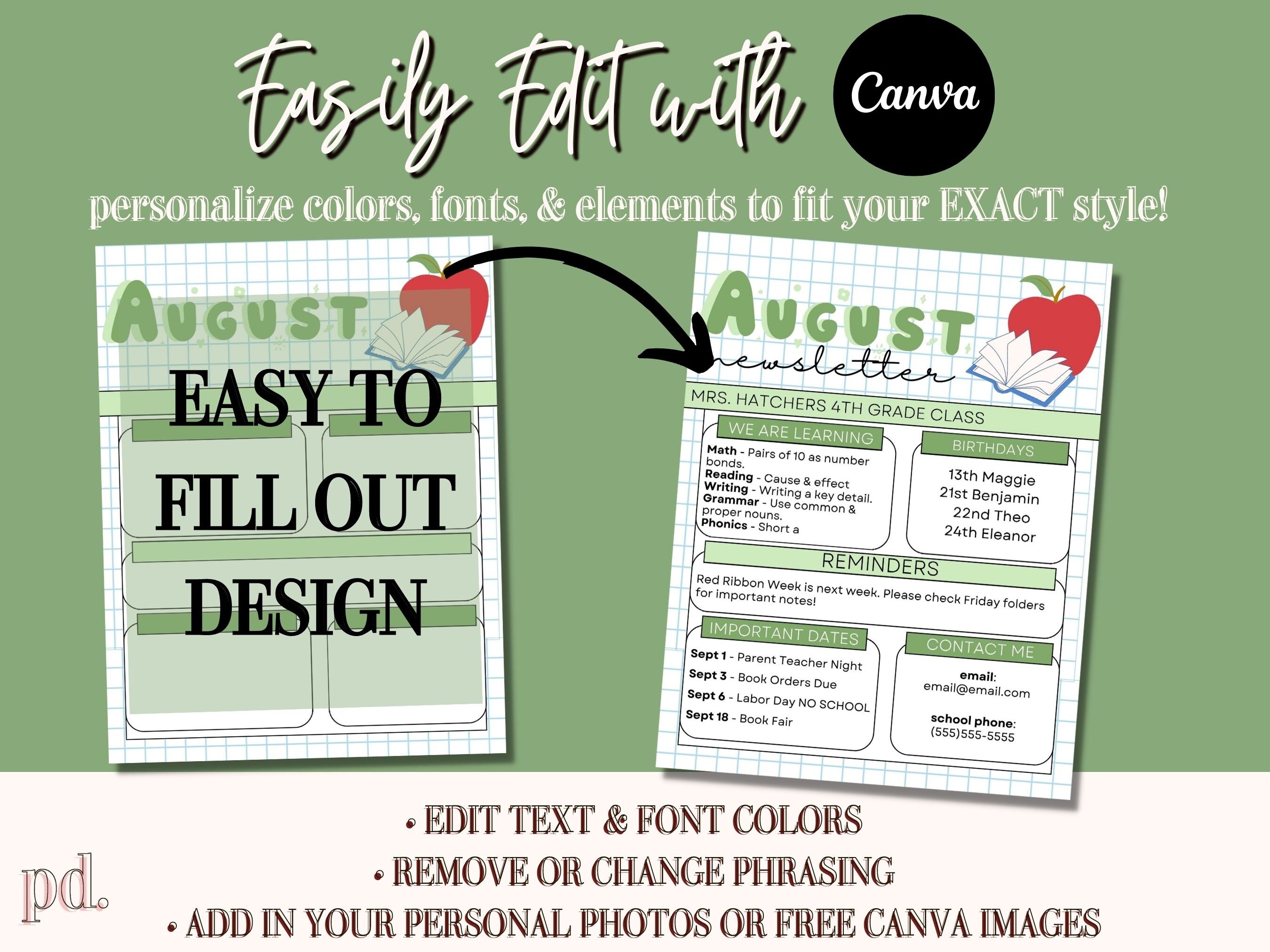 12 Month Newsletter Template, Editable School Newsletter, Monthly ...