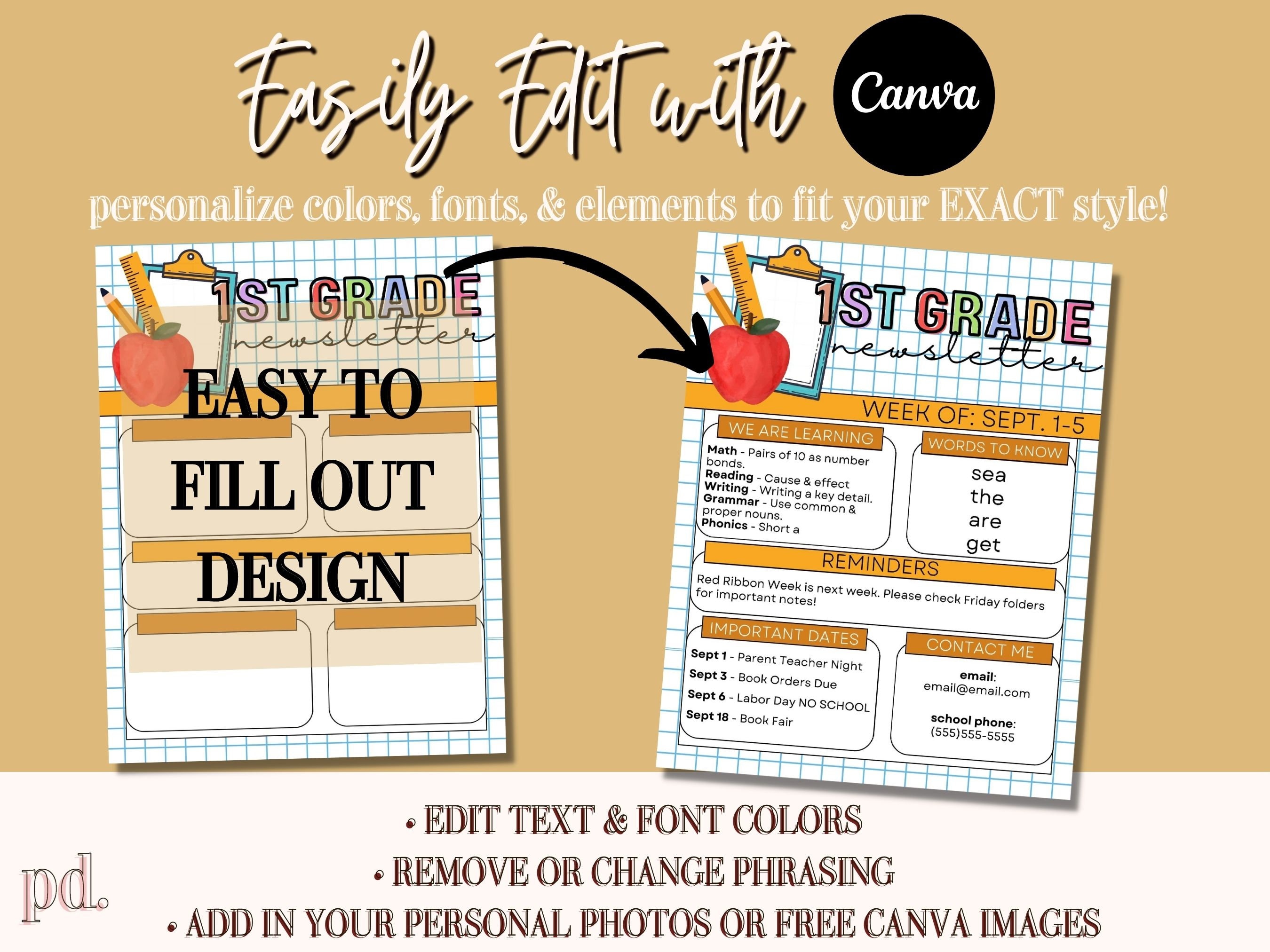 1st Grade Editable School Newsletter, Weekly Classroom Newsletter ...