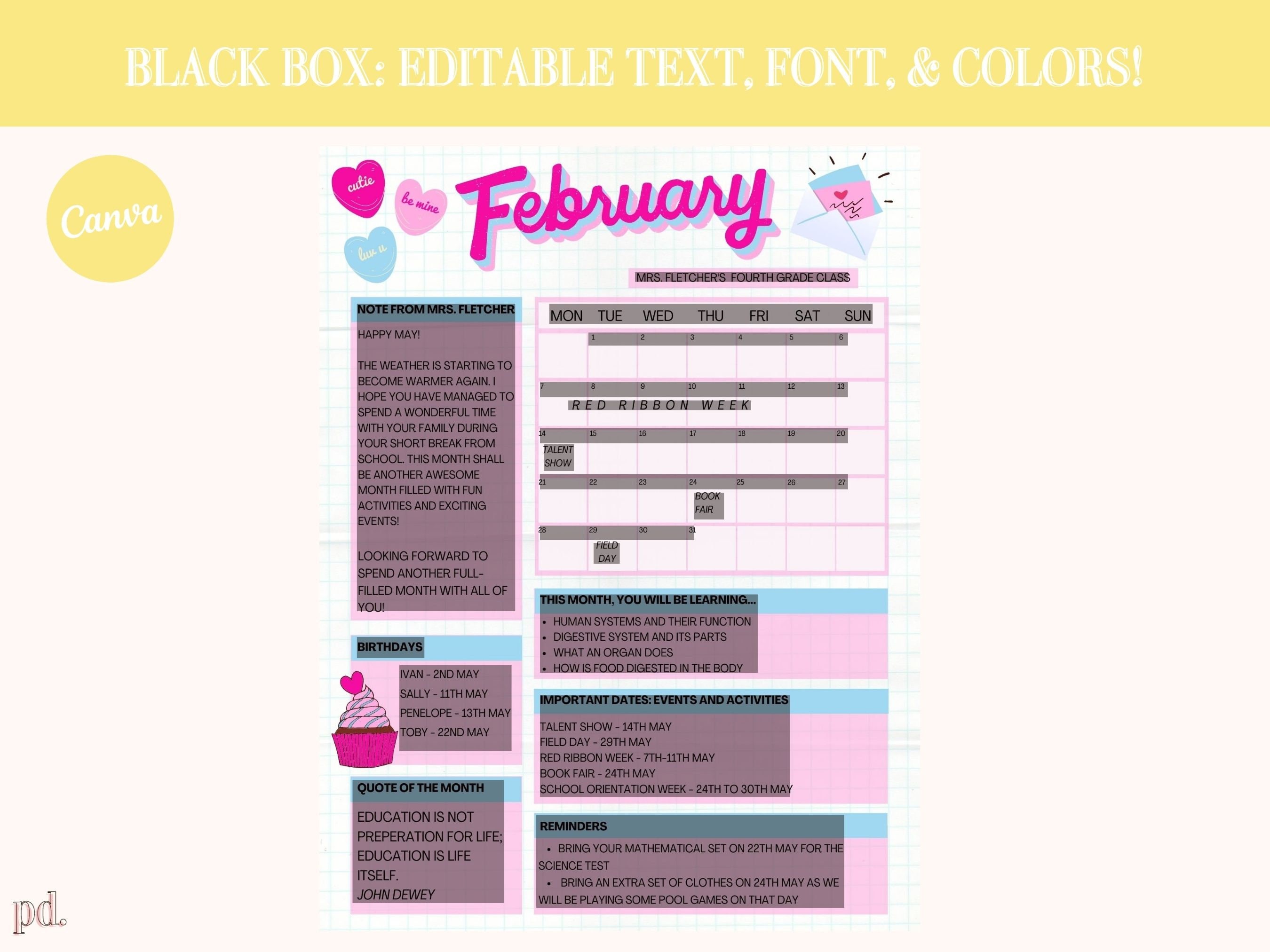 12 Month Newsletter Template Editable School Newsletter - Etsy
