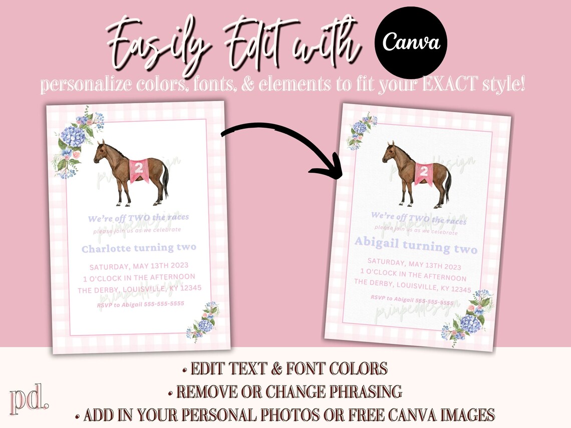Editable off TWO the Races Birthday Invitation - Pink Derby Digital ...