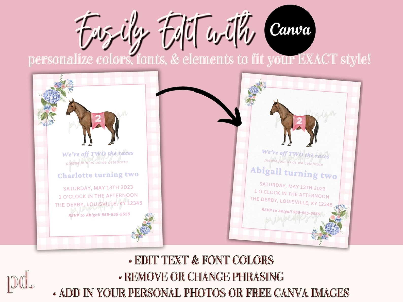 Editable off TWO the Races Birthday Invitation - Pink Derby Digital ...