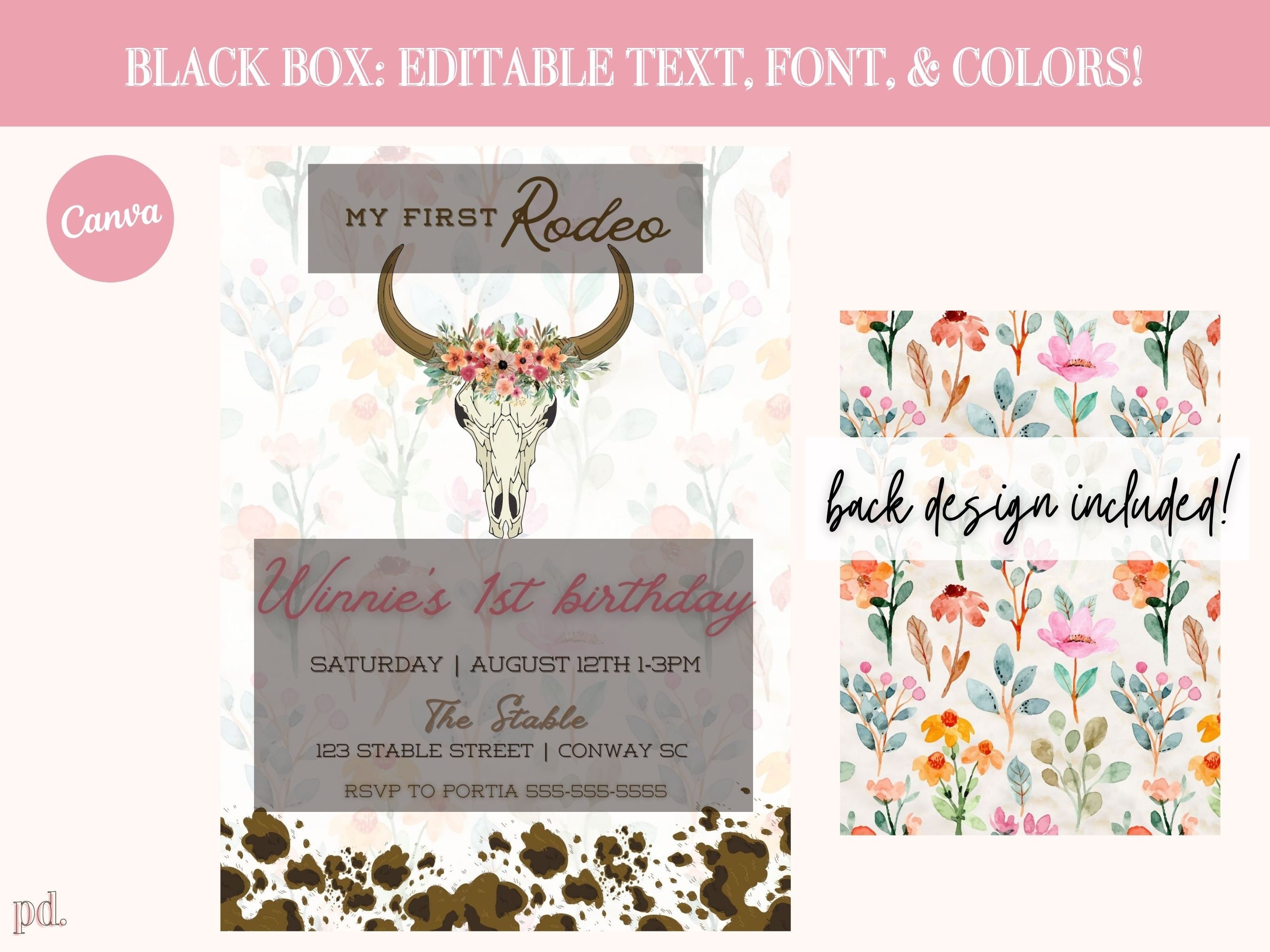 Editable Floral 1st Rodeo Birthday Invitation - Girl Western Digital ...