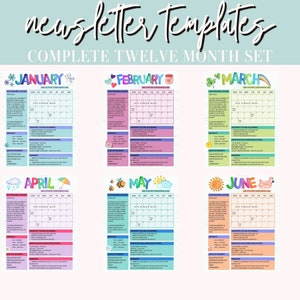 12 Month Newsletter Template, Editable School Newsletter, Monthly ...