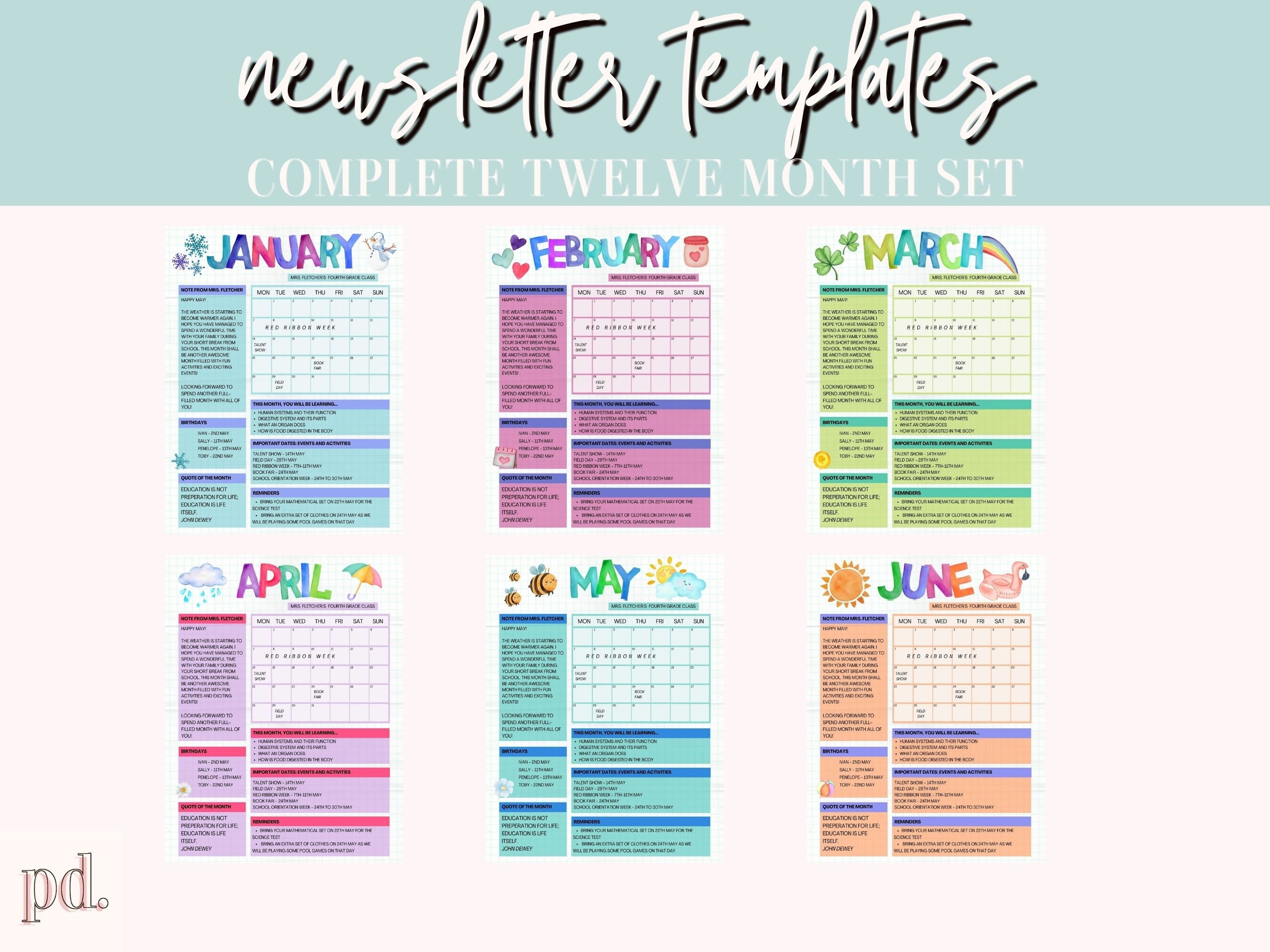 12 Month Newsletter Template Editable School Newsletter - Etsy