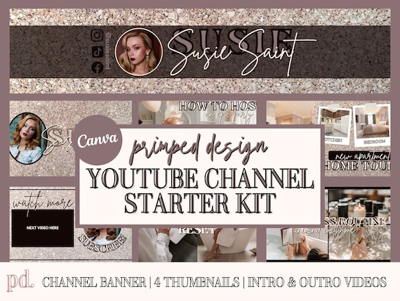 Glitter Youtube Channel Starter Kit Editable Canva Templates | Etsy