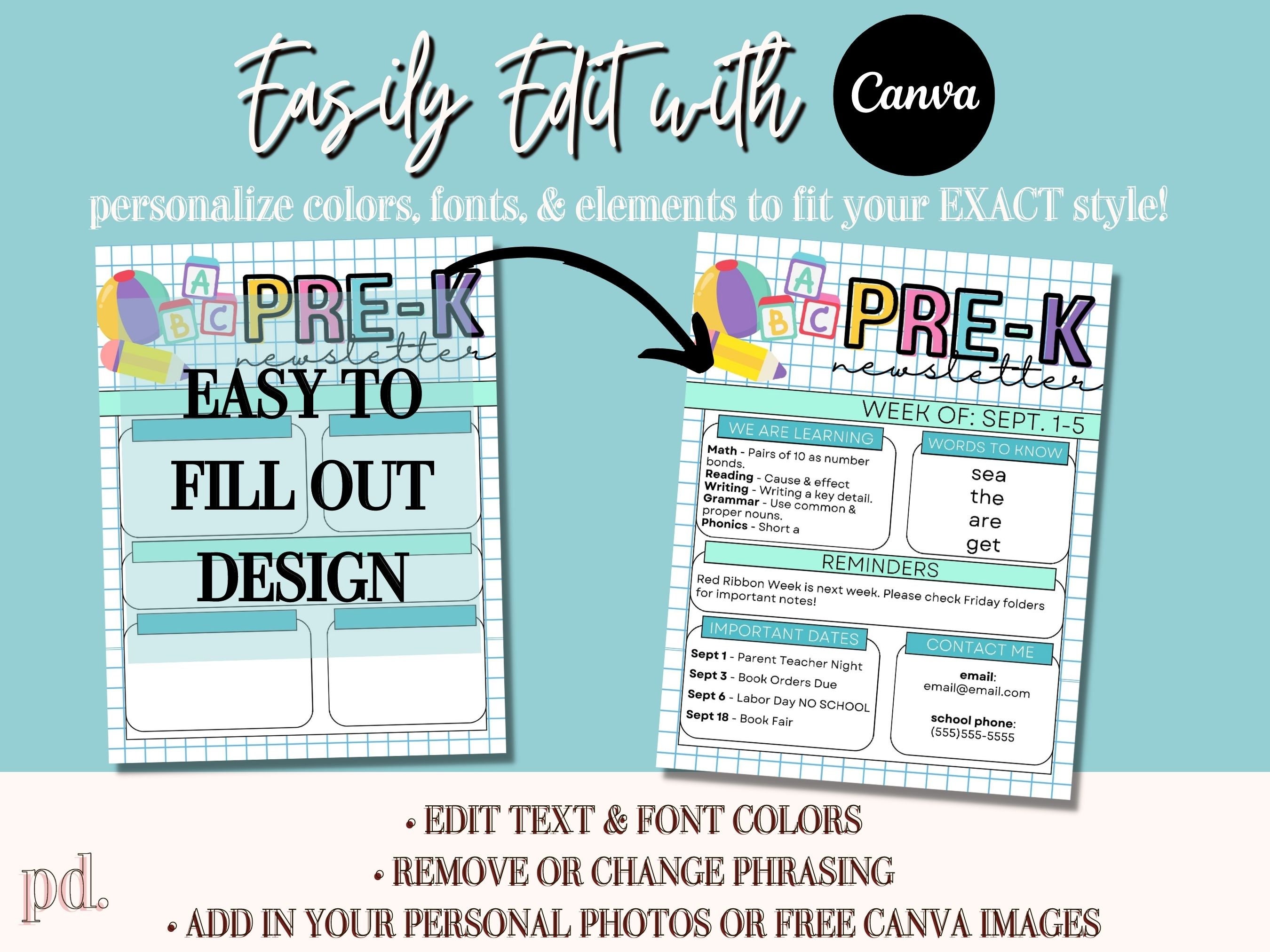 Pre-k Editable School Newsletter, Weekly Classroom Newsletter, Weekly ...