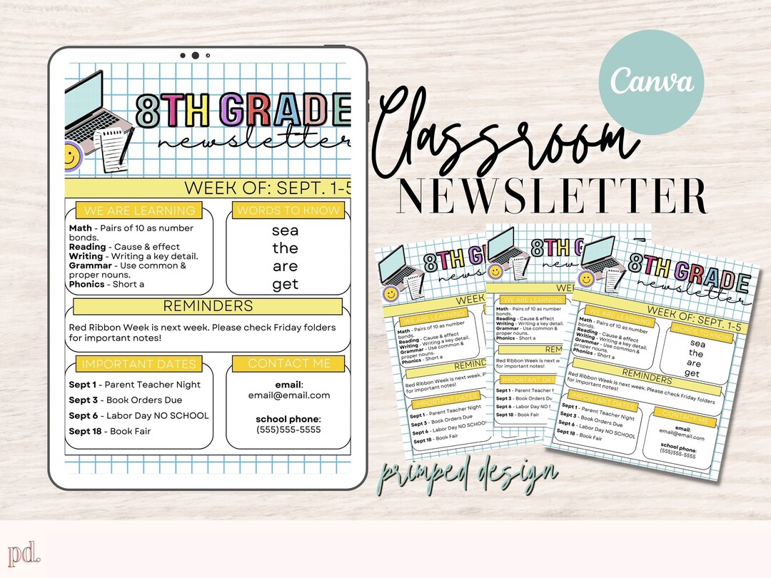 8th Grade Editable School Newsletter, Weekly Classroom Newsletter ...