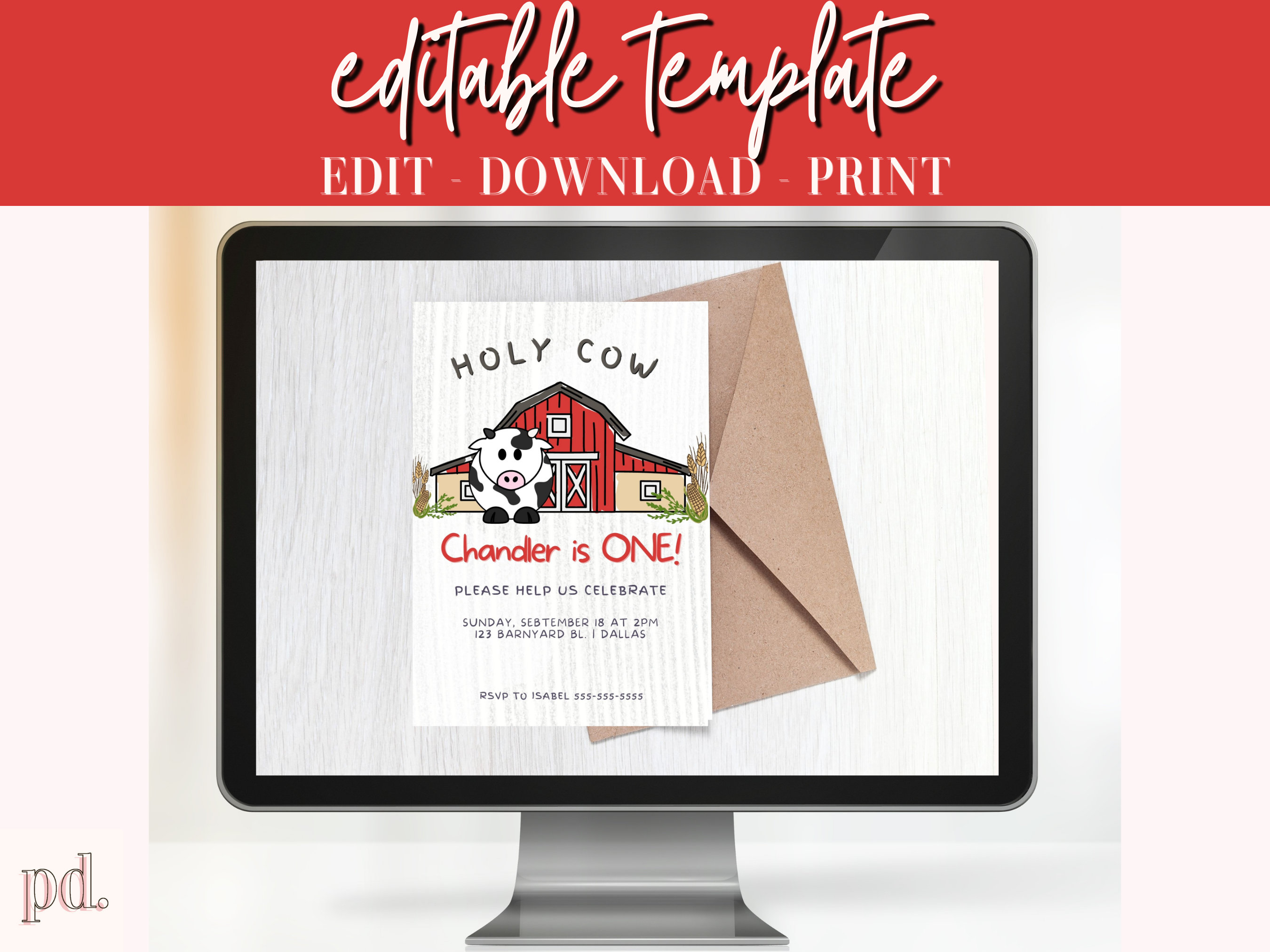 Editable Holy Cow Birthday Invitation - Holy Cow Farm Digital Party ...