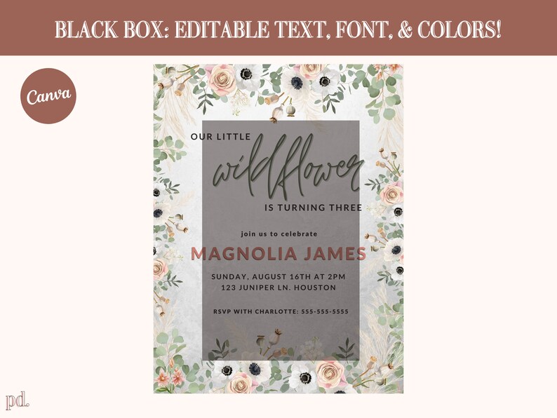 Editable Wildflower Birthday Invitation Boho Wildflower - Etsy