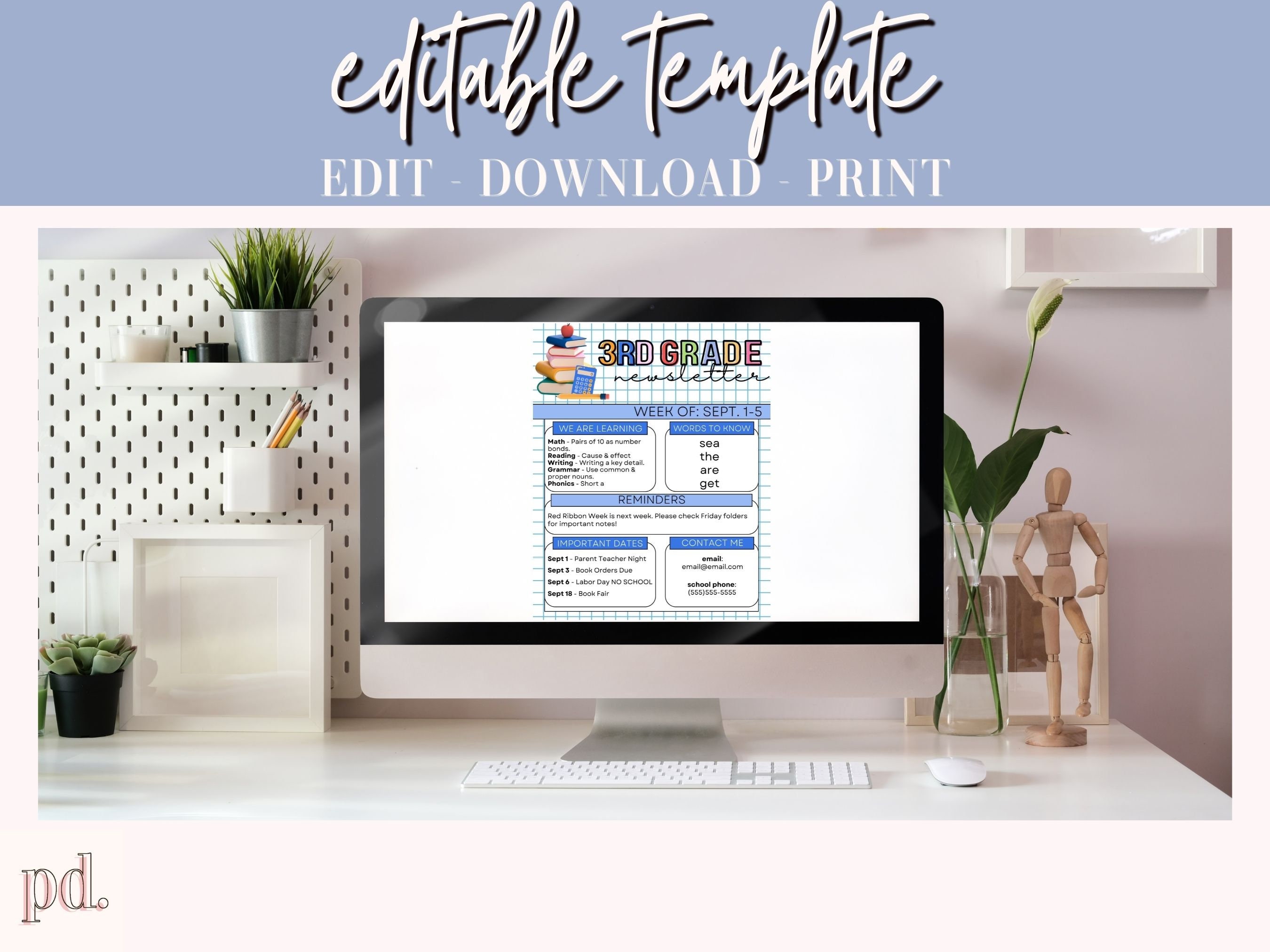 3rd Grade Editable School Newsletter Weekly Classroom - Etsy