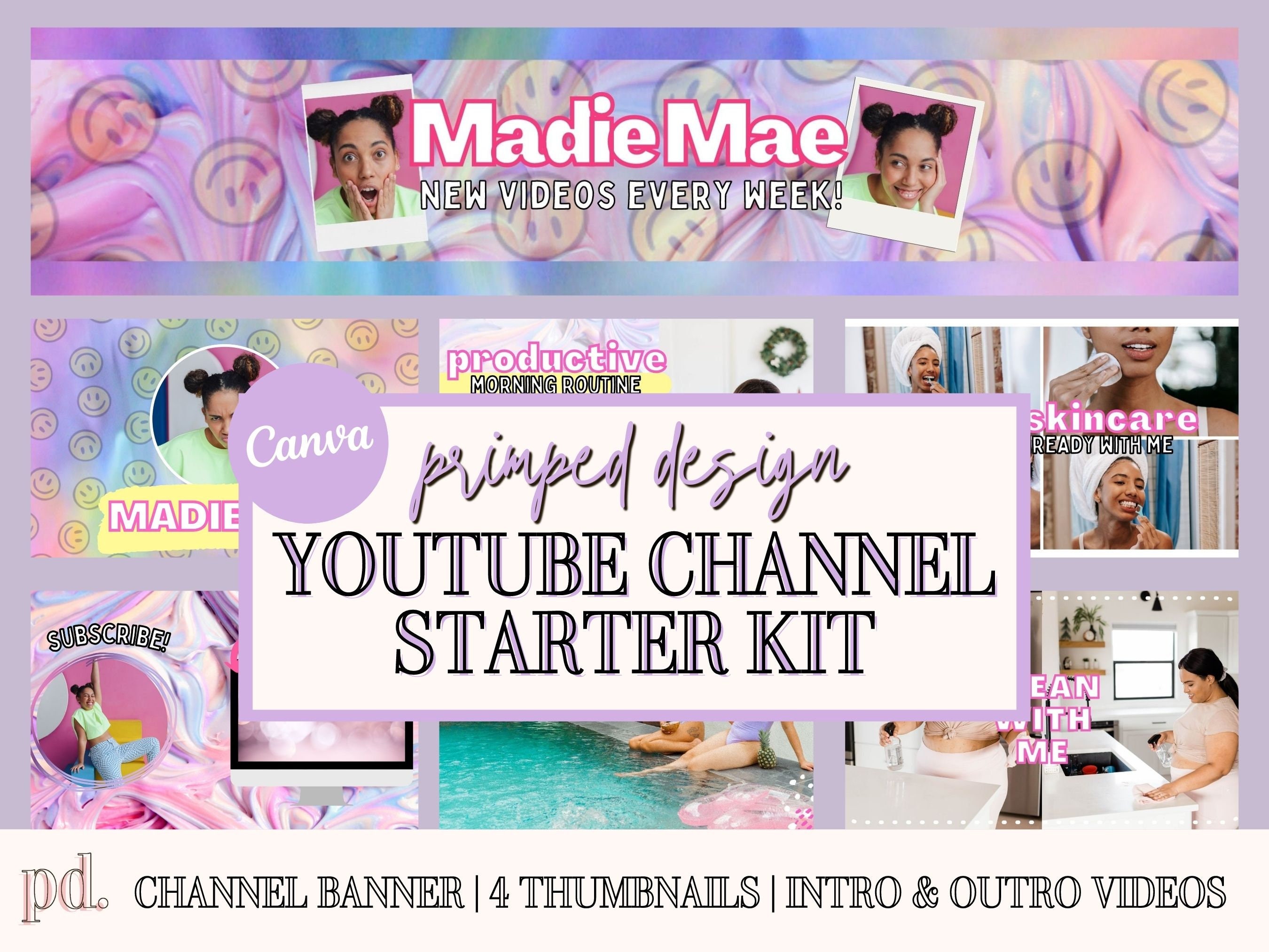 Happy Youtube Channel Starter Kit - Editable Canva Templates - Youtube ...
