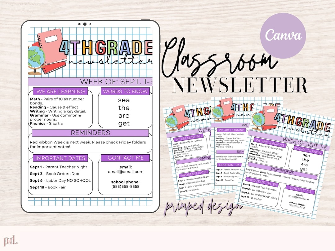4th Grade Editable School Newsletter, Weekly Classroom Newsletter ...