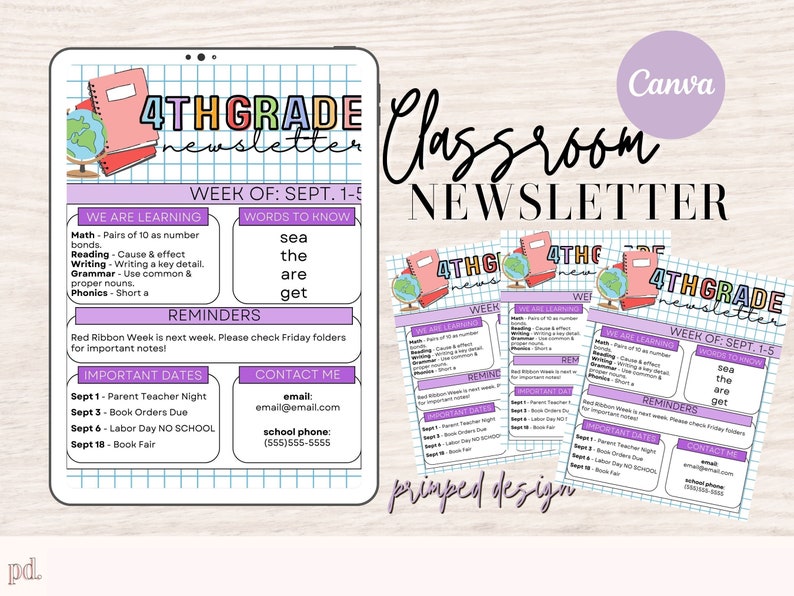 4th Grade Editable School Newsletter, Weekly Classroom Newsletter ...