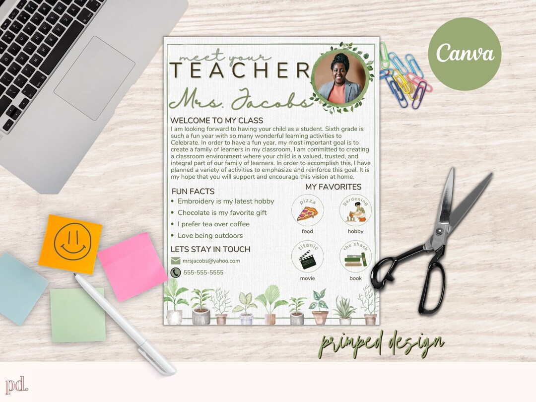 Meet the Teacher Editable Template, Plant Vibes Back to School Welcome ...