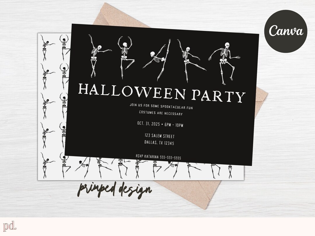 Editable Skeleton Party Invitation - Halloween Digital Party Invitation ...