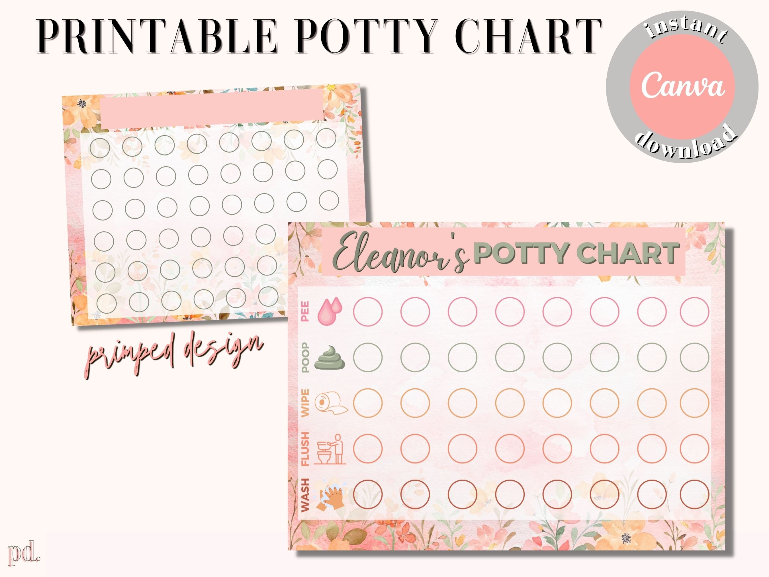 Editable Floral Potty Training Chart | Custom Sticker Chart | Potty ...