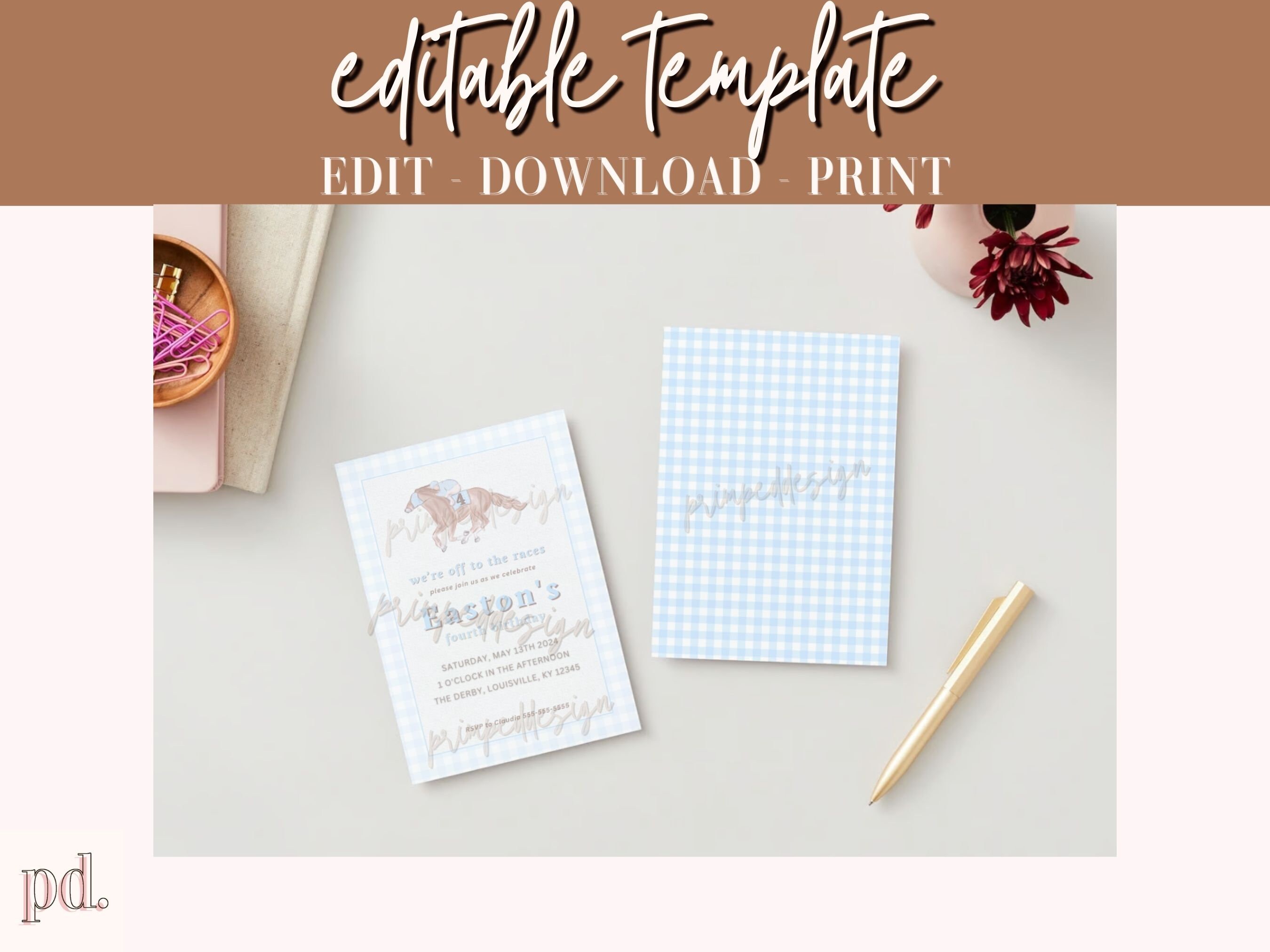 Editable off to the Races Birthday Invitation - Horse Digital Party ...