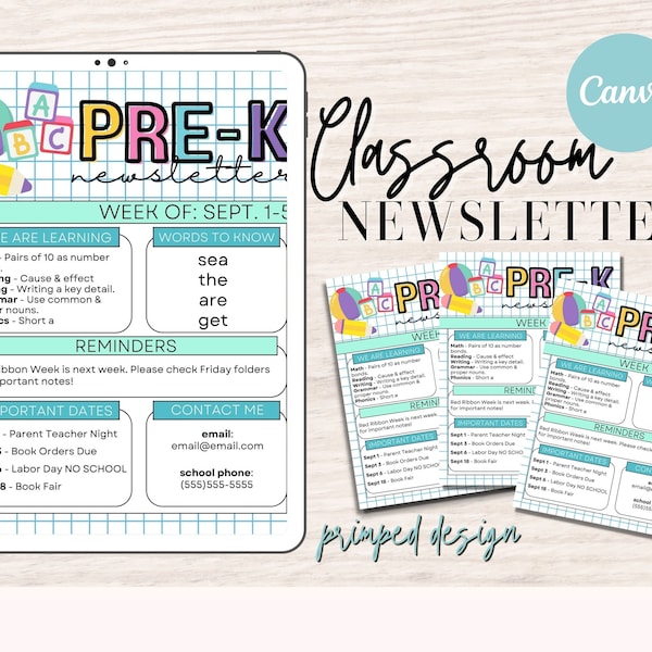 Pre K Newsletter Template - Etsy