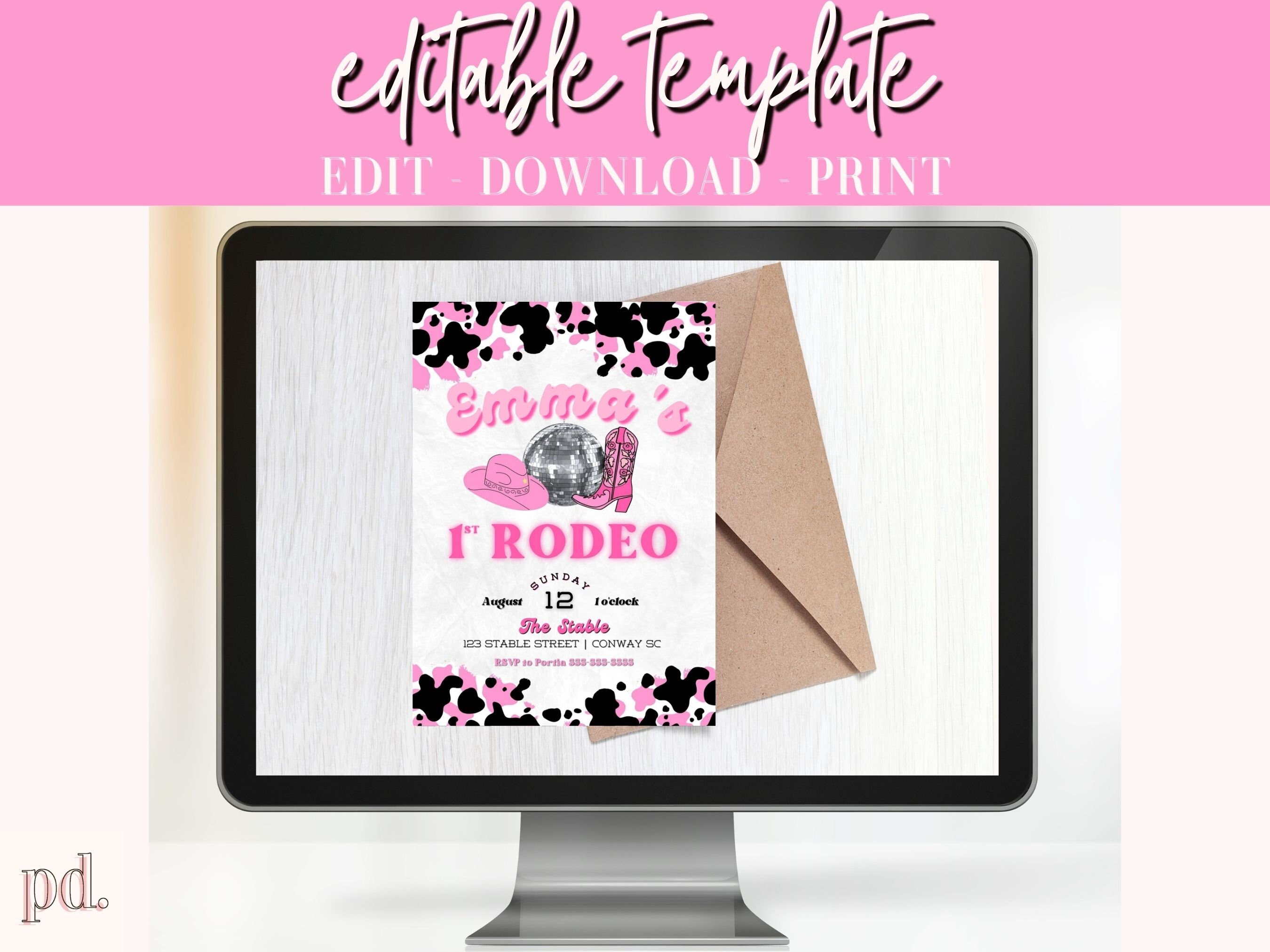Editable 1st Rodeo Birthday Invitation - Disco Rodeo Digital Party ...