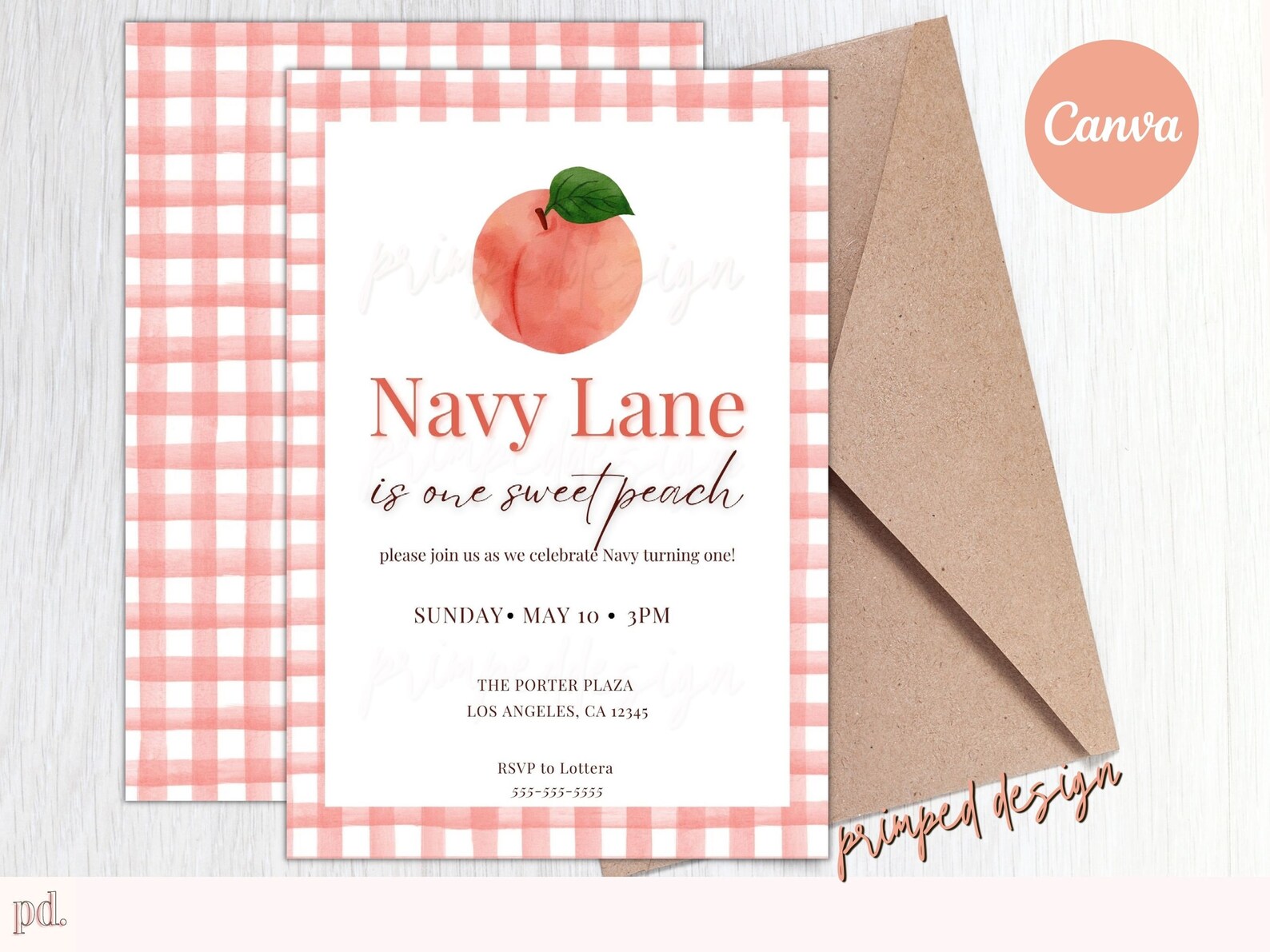 Editable One Sweet Peach Birthday Invitation Peach Digital Party ...