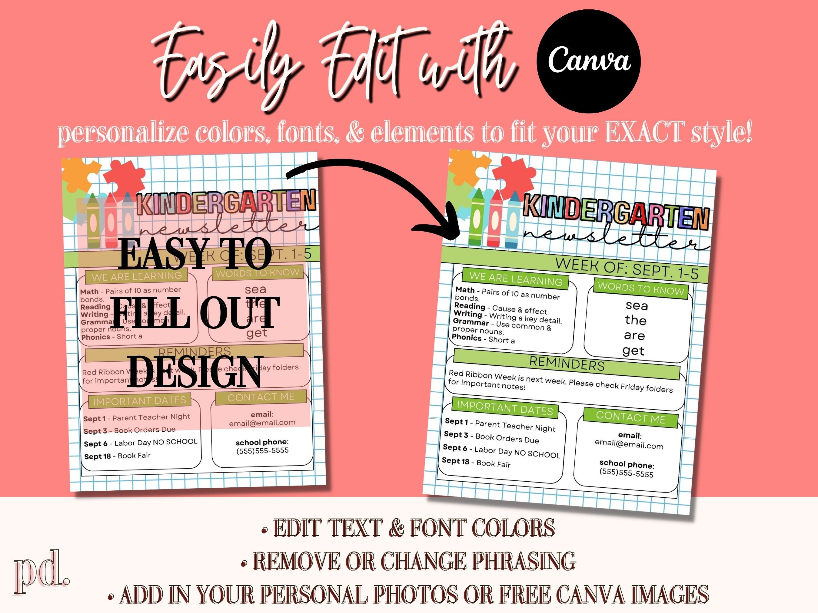 Kindergarten Editable School Newsletter, Weekly Classroom Newsletter ...