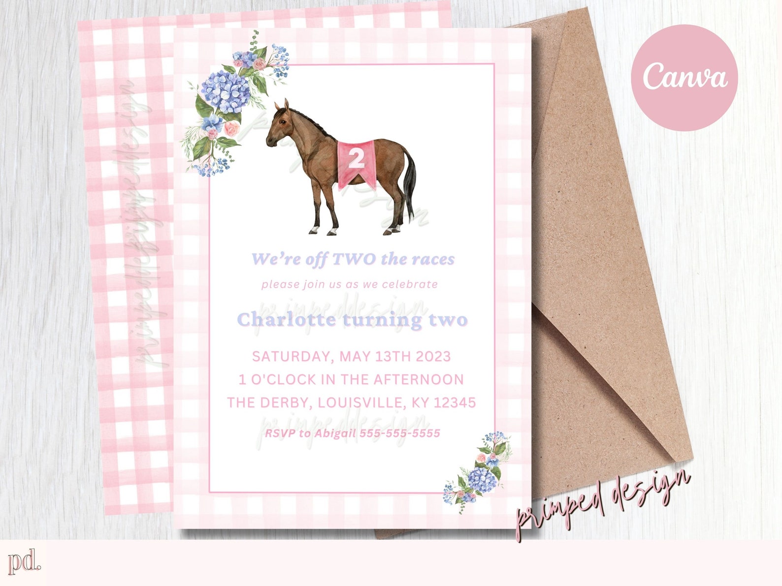 Editable off TWO the Races Birthday Invitation - Pink Derby Digital ...