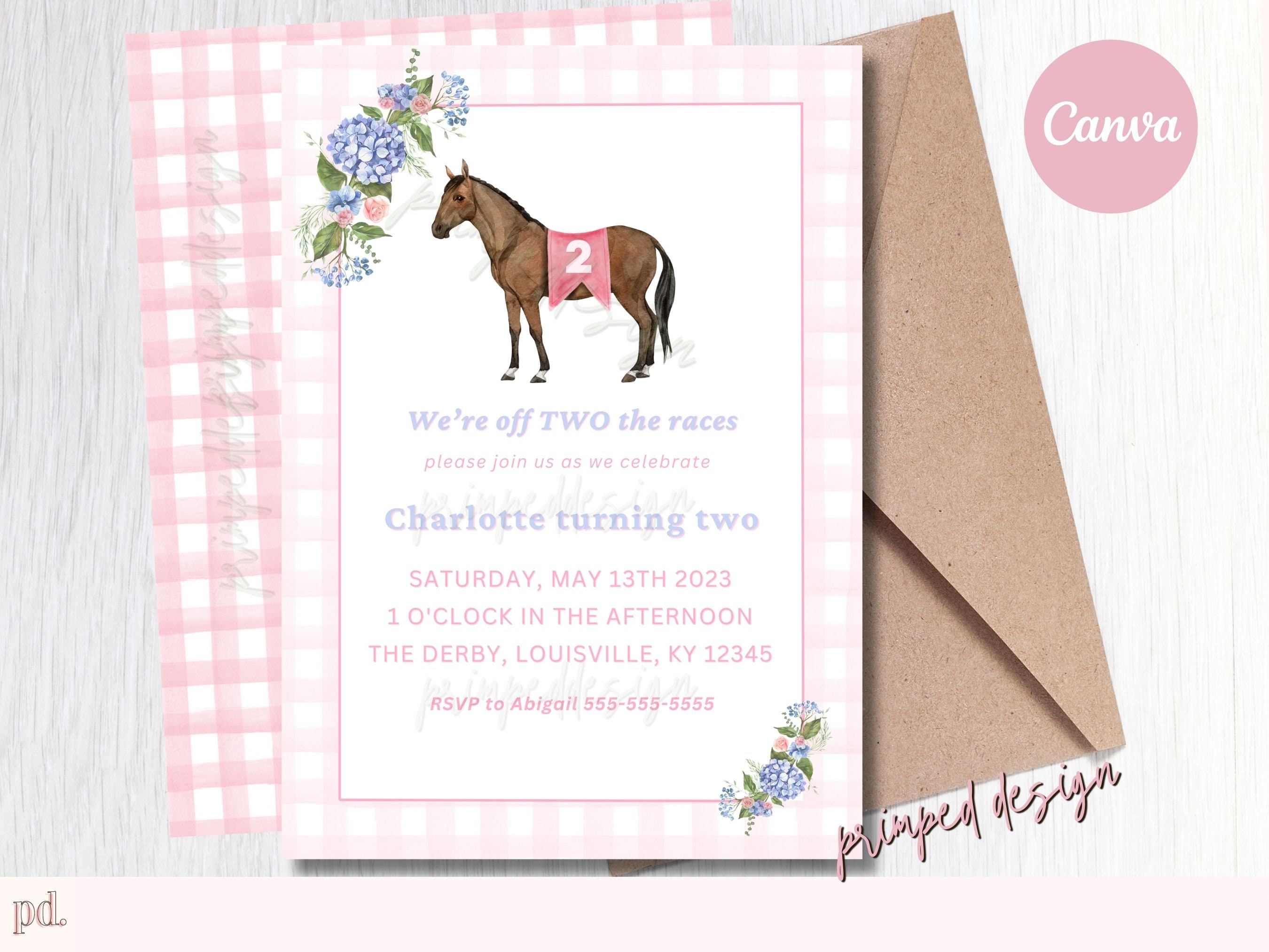 Editable off TWO the Races Birthday Invitation - Pink Derby Digital ...