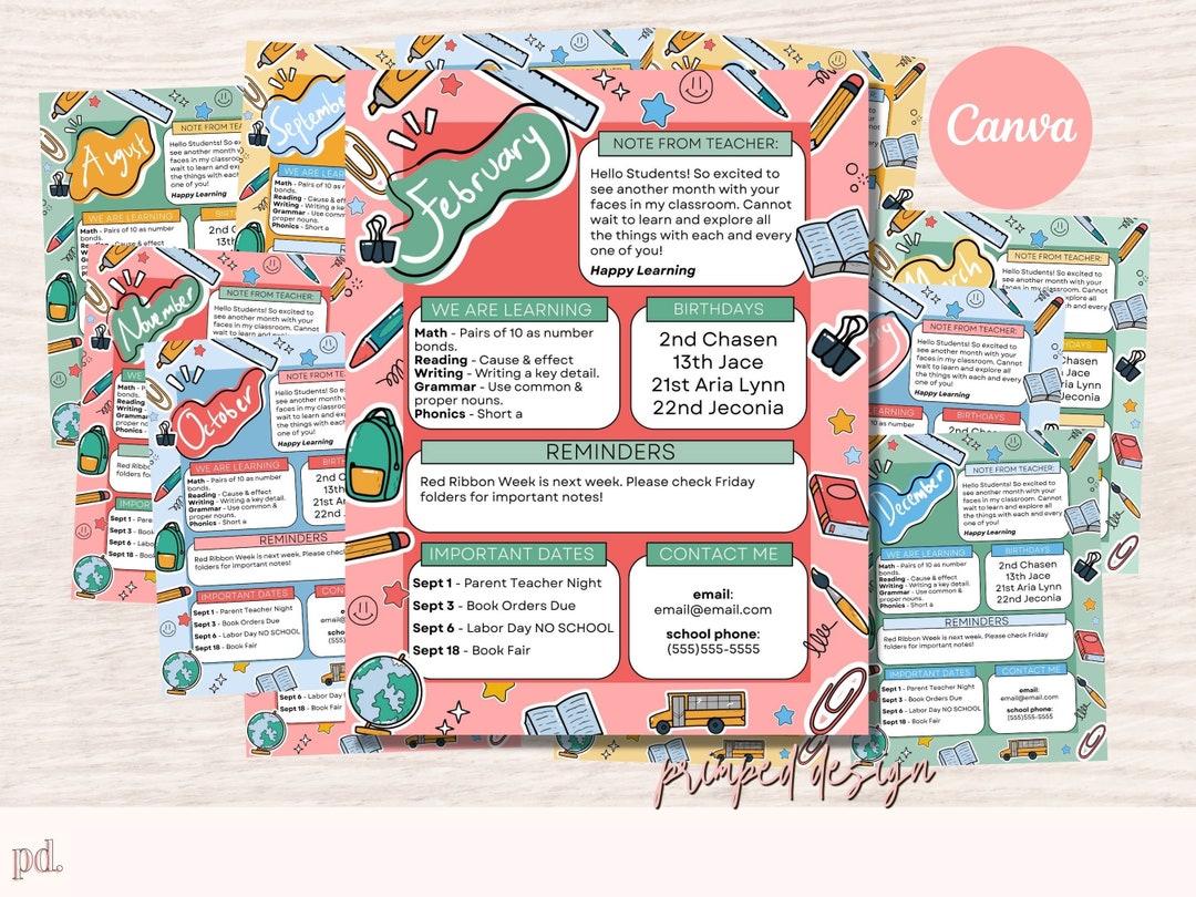 12 Month Newsletter Template, Editable School Newsletter, Monthly ...