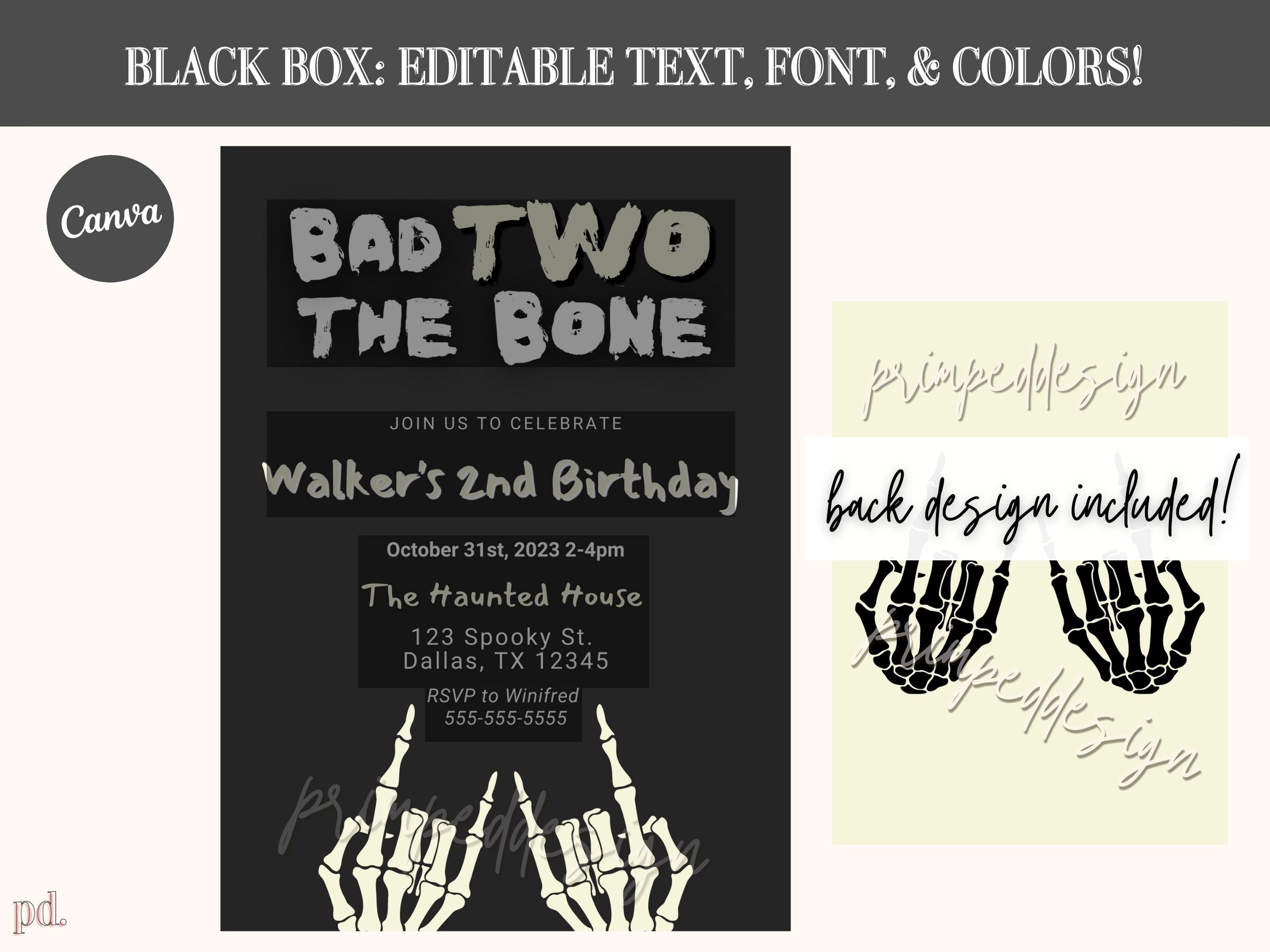 Editable Bad 2 the Bone Party Invitation, Halloween Birthday Digital ...