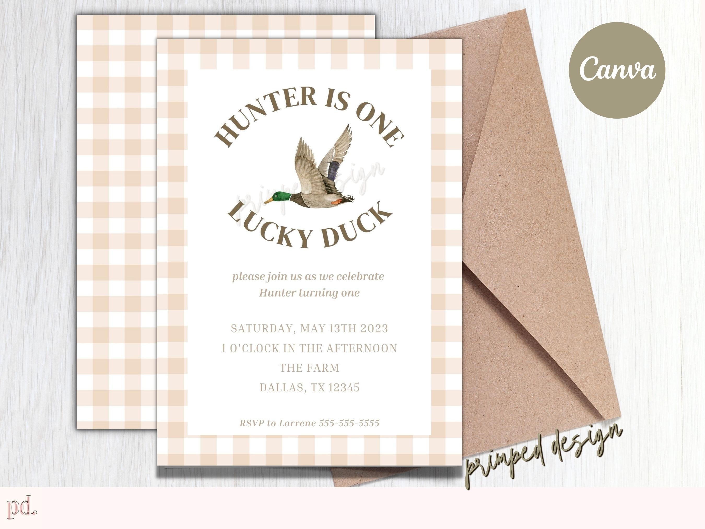 Editable One Lucky Duck Birthday Invitation Mallard Duck Digital Party ...