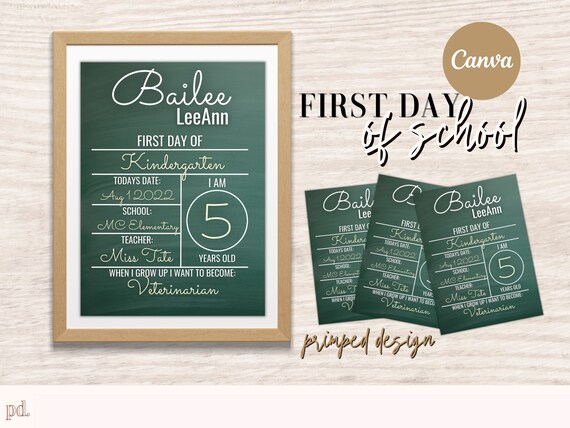 First Day of School Sign Editable First Day of Kindergarten - Etsy