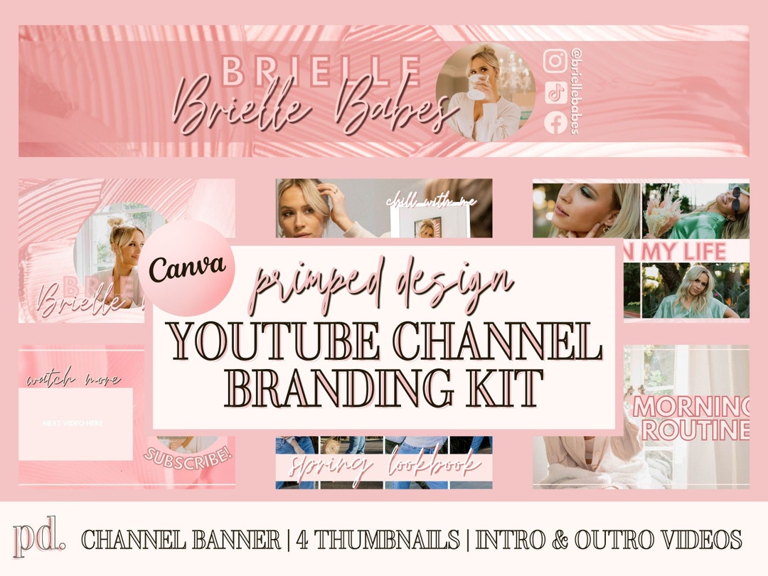 Pink Glam Youtube Channel Starter Kit - Editable Canva Templates ...