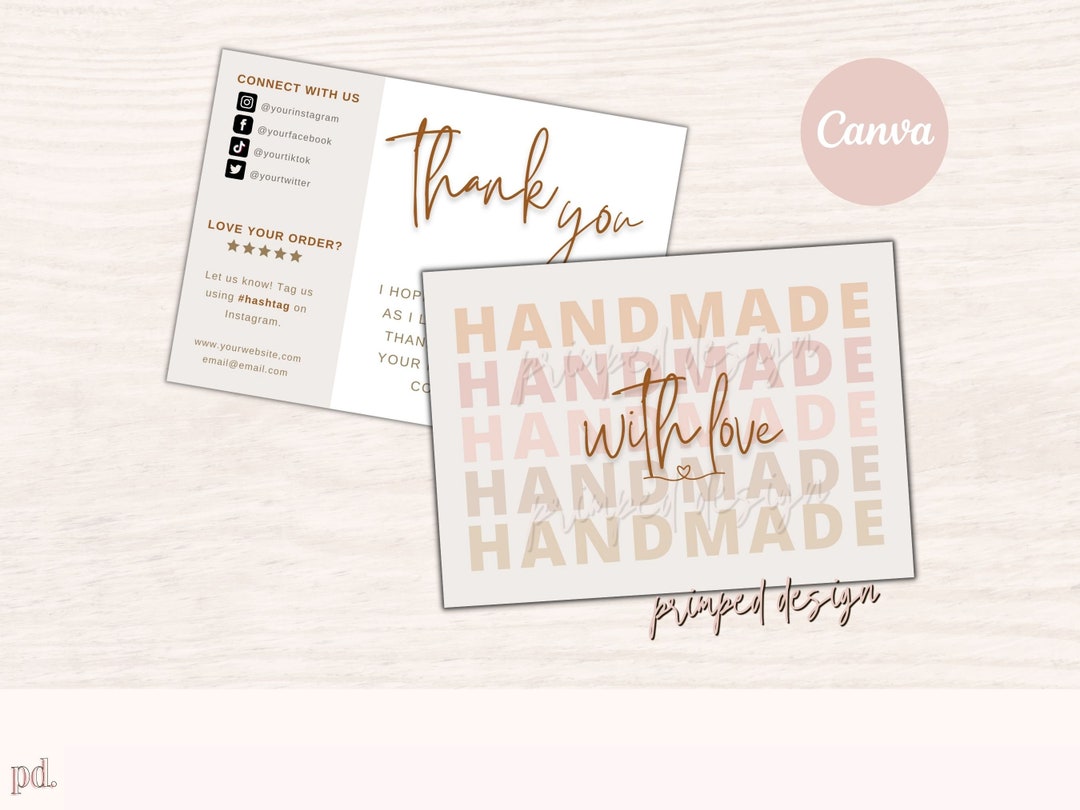 Business Thank You Card Template | Editable Handmade With Love Card ...