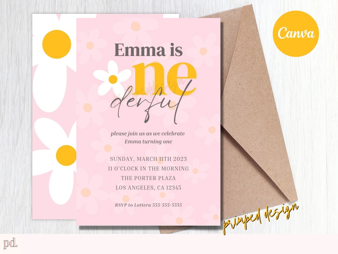 Editable Onederful Daisy Birthday Invitation - Daisy Digital Party ...