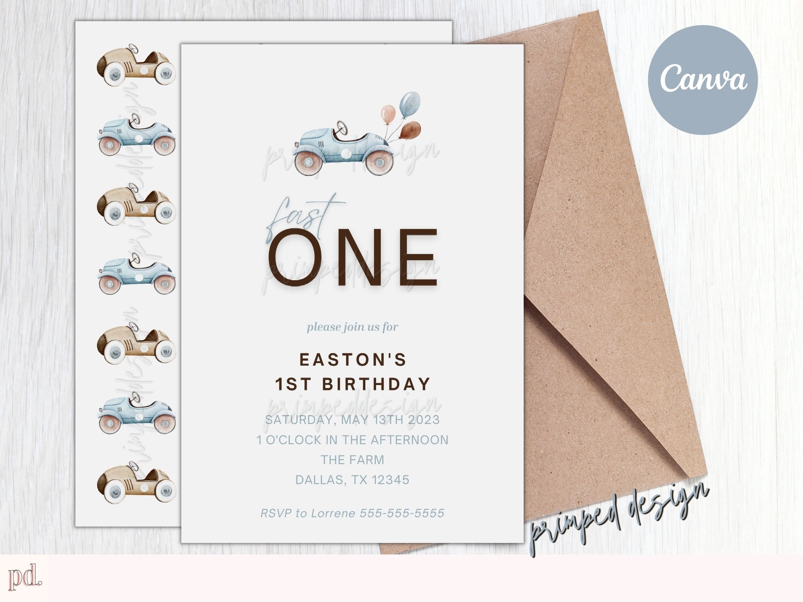 Editable Fast One Birthday Invitation - Car Racing Birthday Digital ...