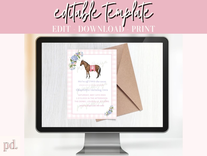 Editable off TWO the Races Birthday Invitation - Pink Derby Digital ...