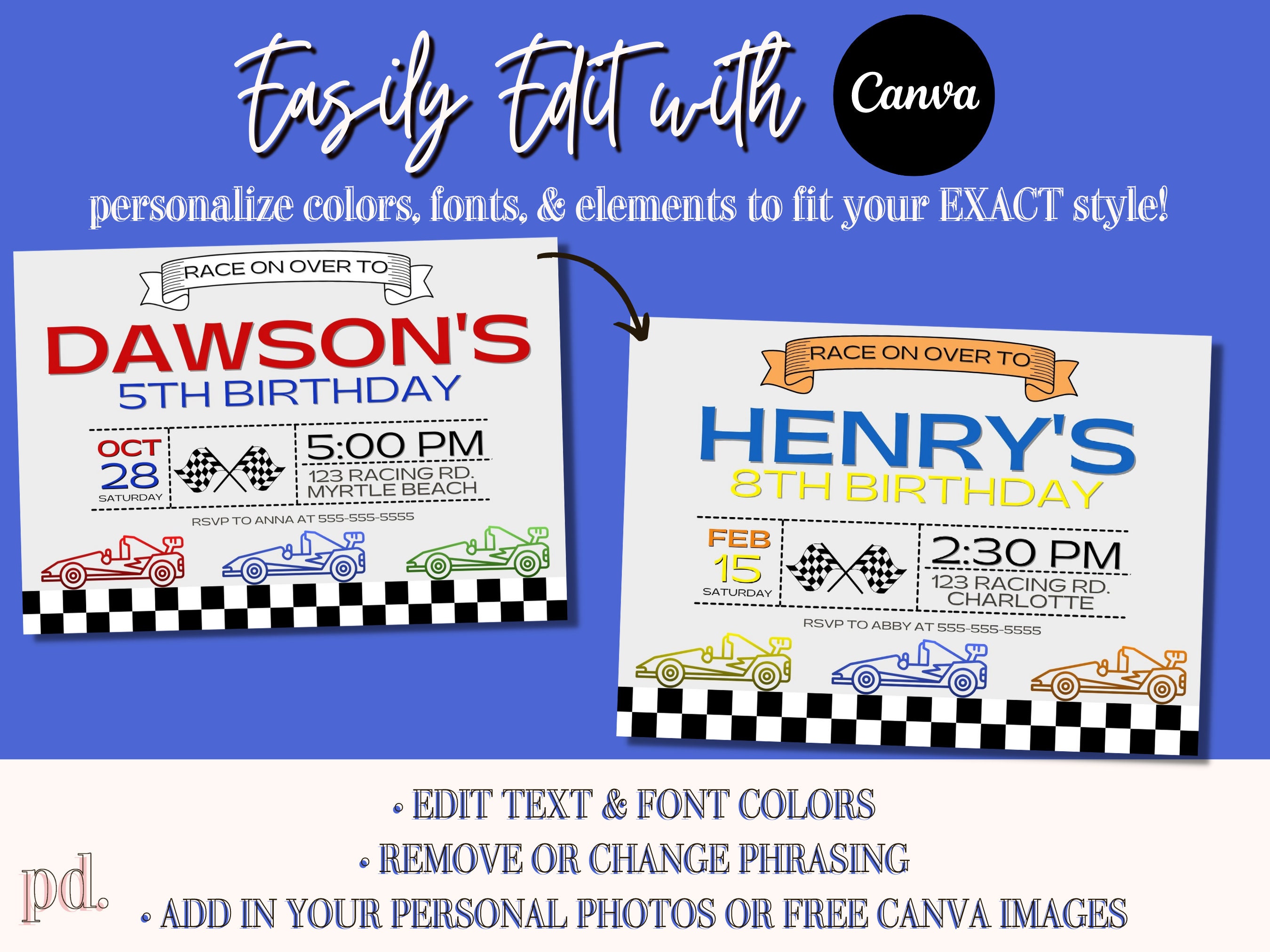 Editable Race Car Birthday Invitation - Fast Racing Digital Party ...